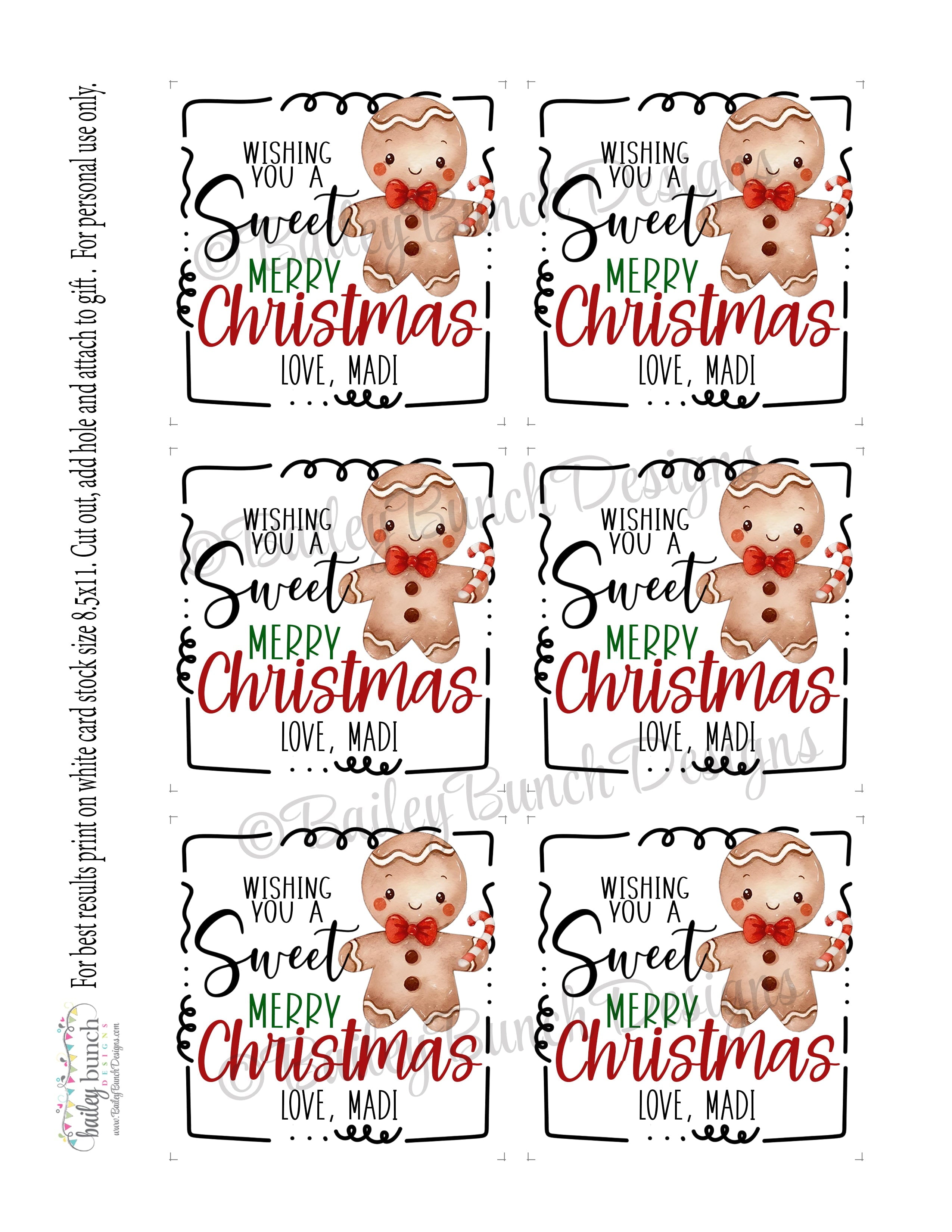 Wishing you a Sweet Merry Christmas Gift Cookie Treat Tags - Instant D ...