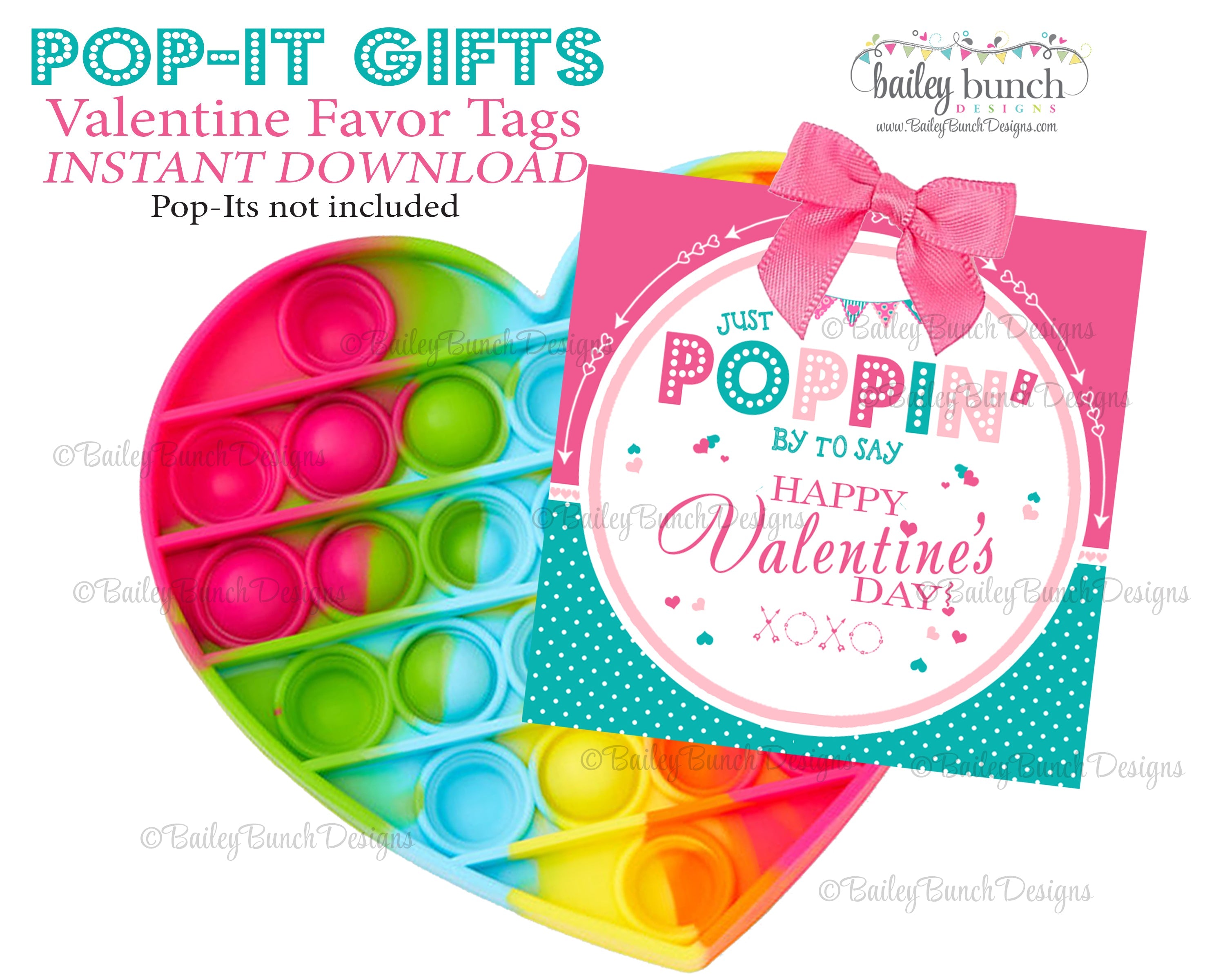 Valentine Pop It Fidget Gift Tags Pink Poppin' By to Say Happy Valenti ...