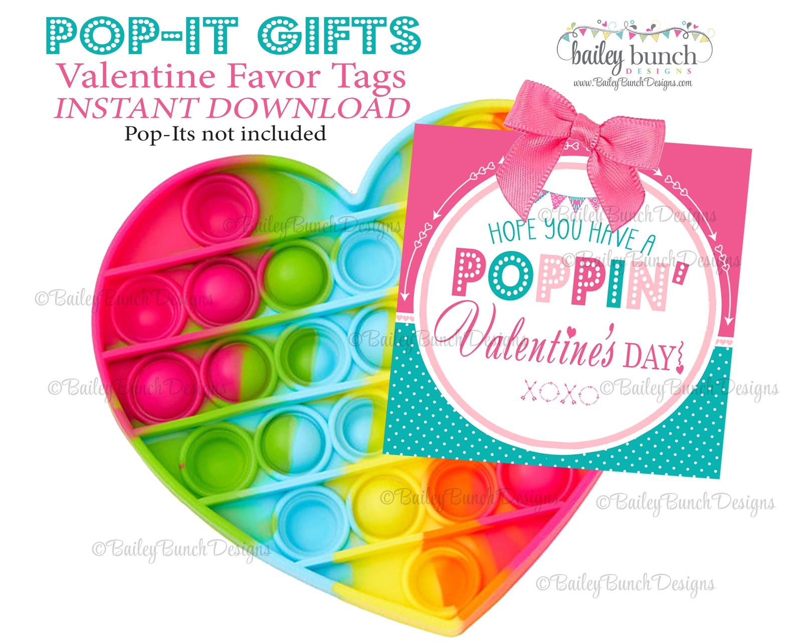 Valentine Pop It Fidget Gift Tags PINK Squares IDVDAYPOPITPINKSQ0520 ...