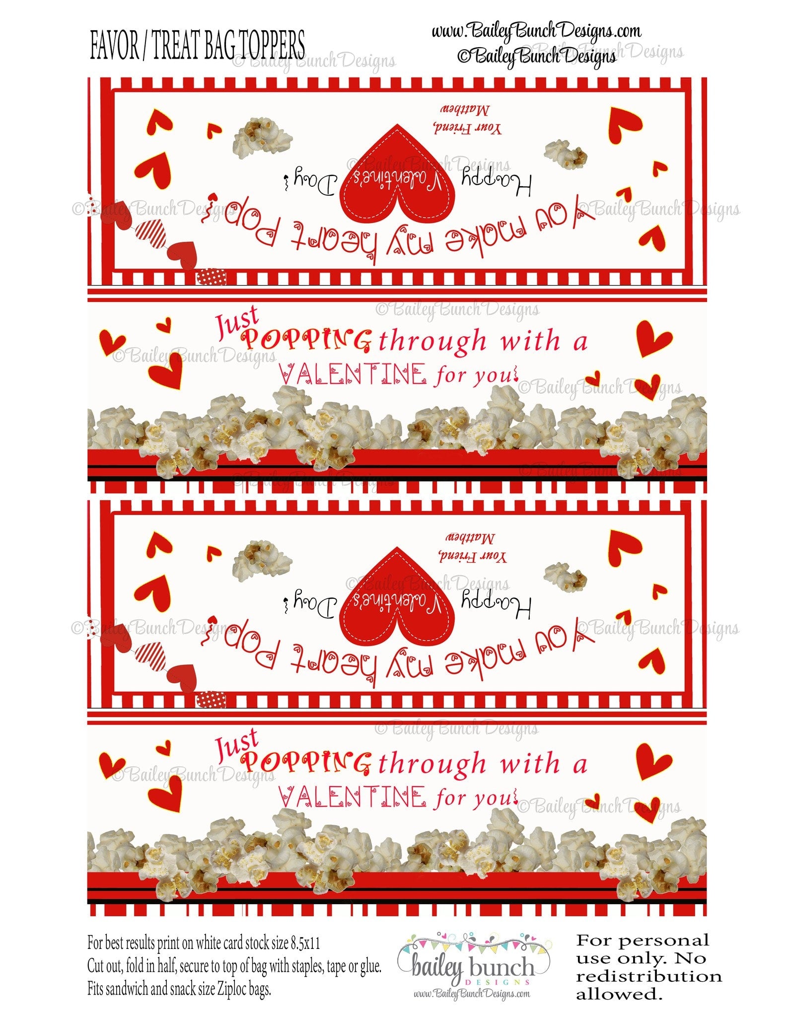 You make my heart Pop Bag Toppers, Valentines VDAYPOPCORN0520 – Bailey ...