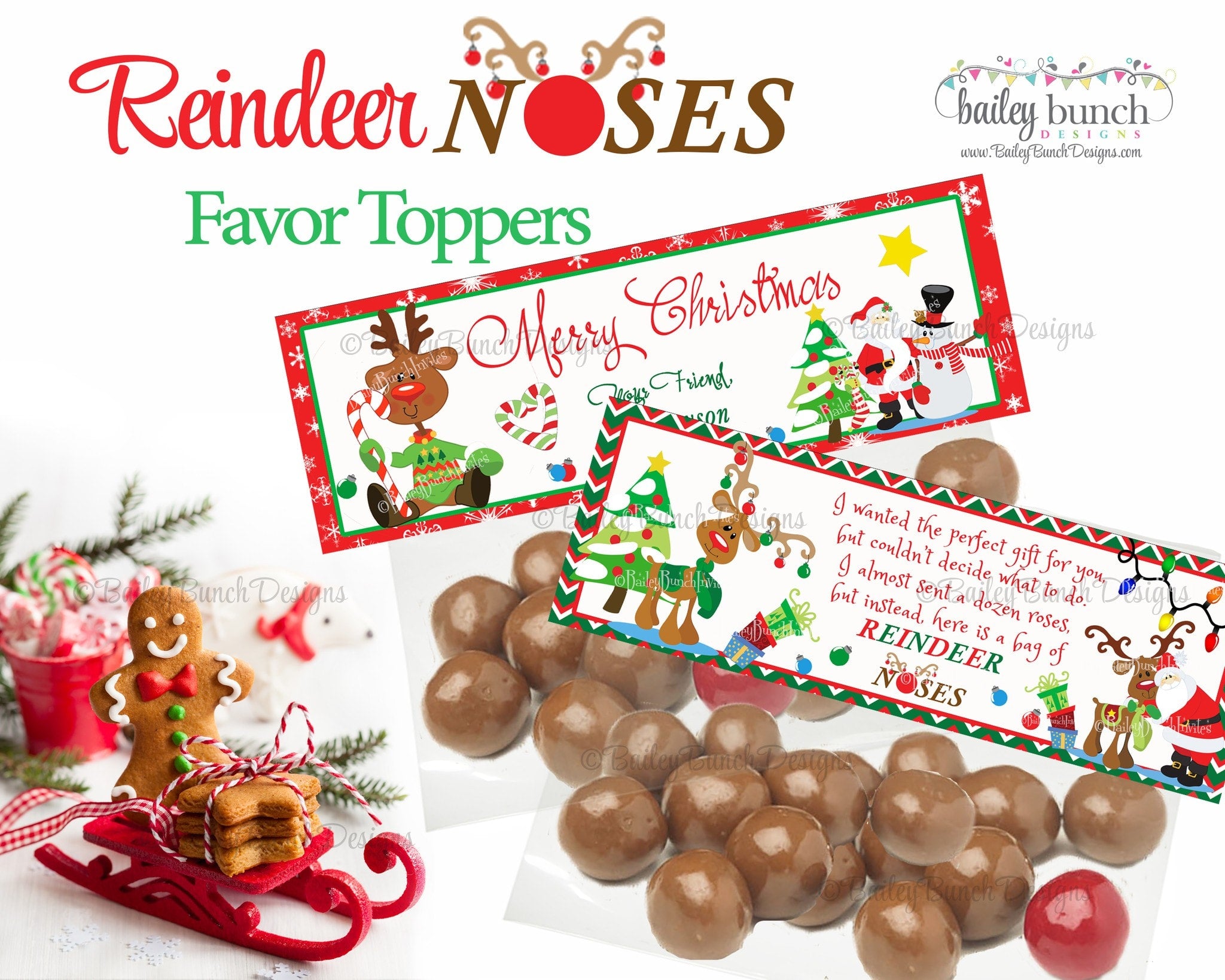 Reindeer Noses Treat Bags, Christmas Toppers NOSE0520 – Bailey Bunch ...