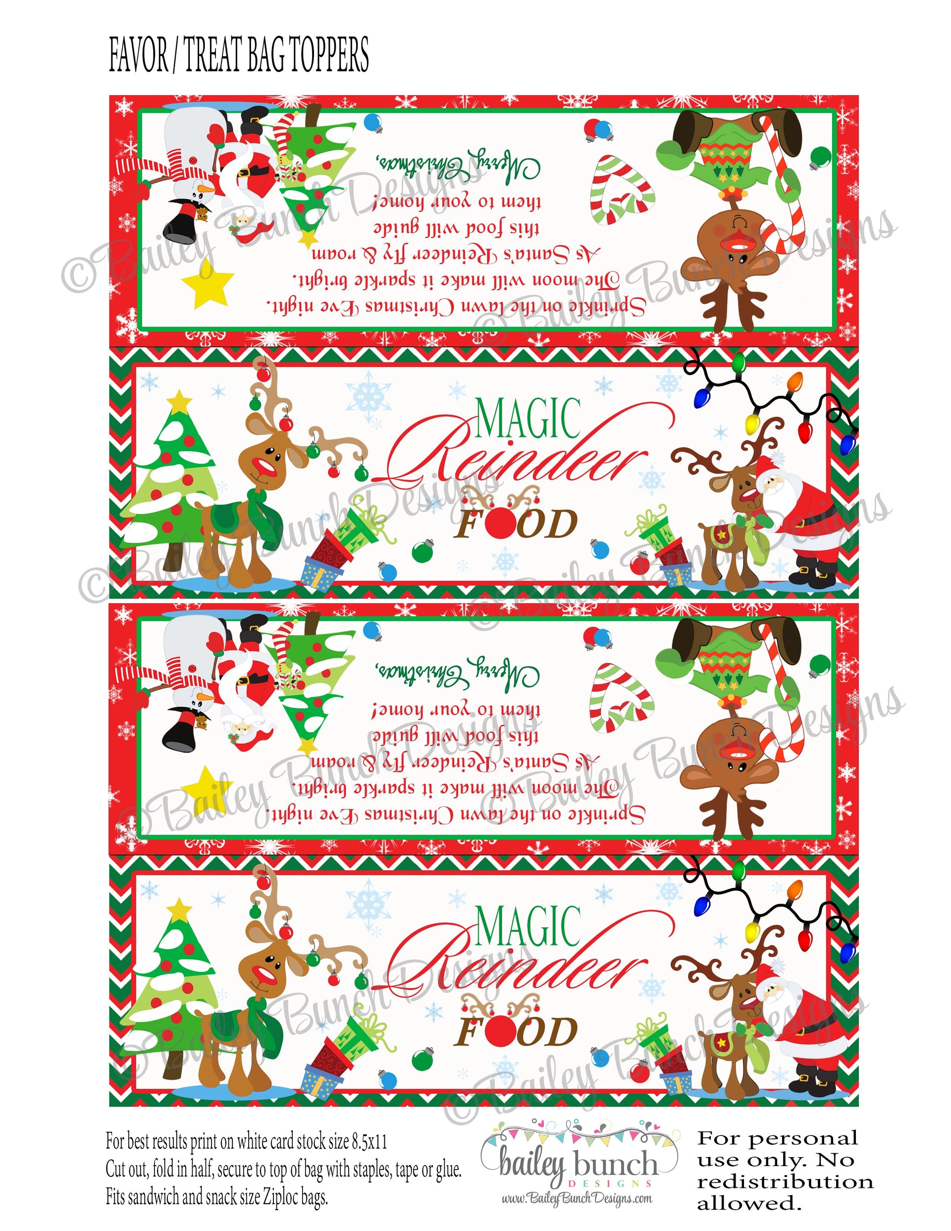Reindeer Food Treat Bags, Christmas Toppers IDREINDEER0520 – Bailey ...