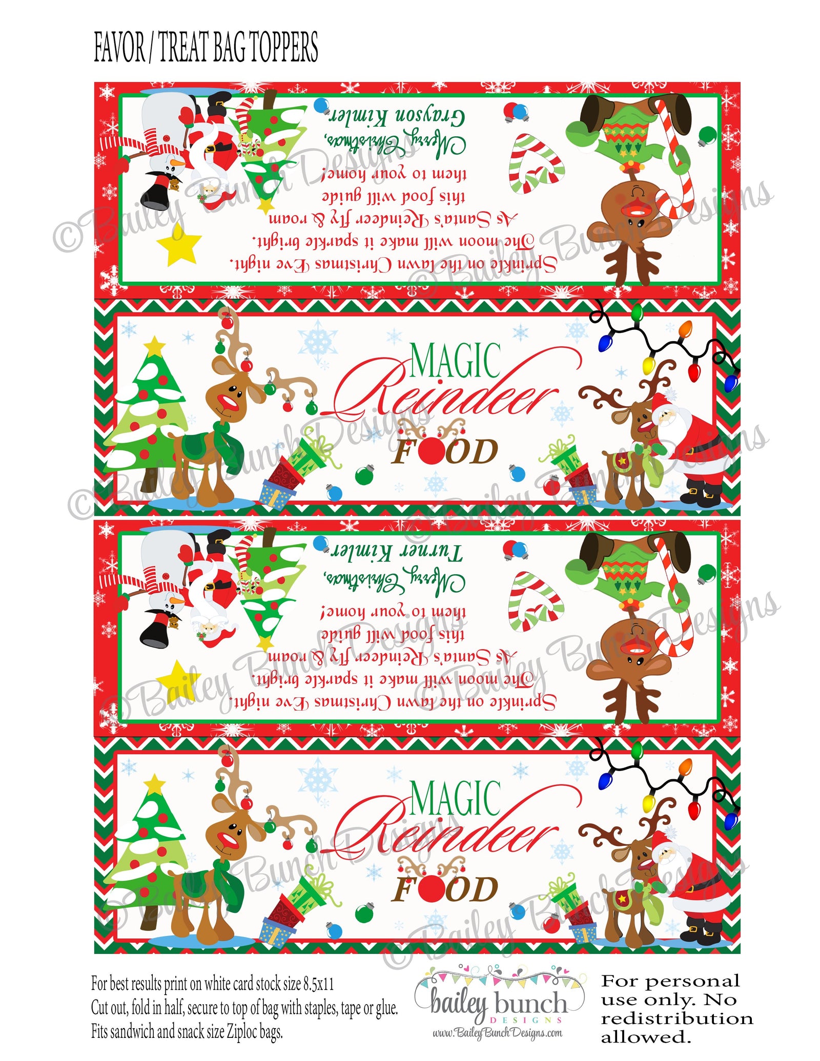 Reindeer Food Treat Bags, Christmas Toppers REINDEER0520 – Bailey Bunch ...