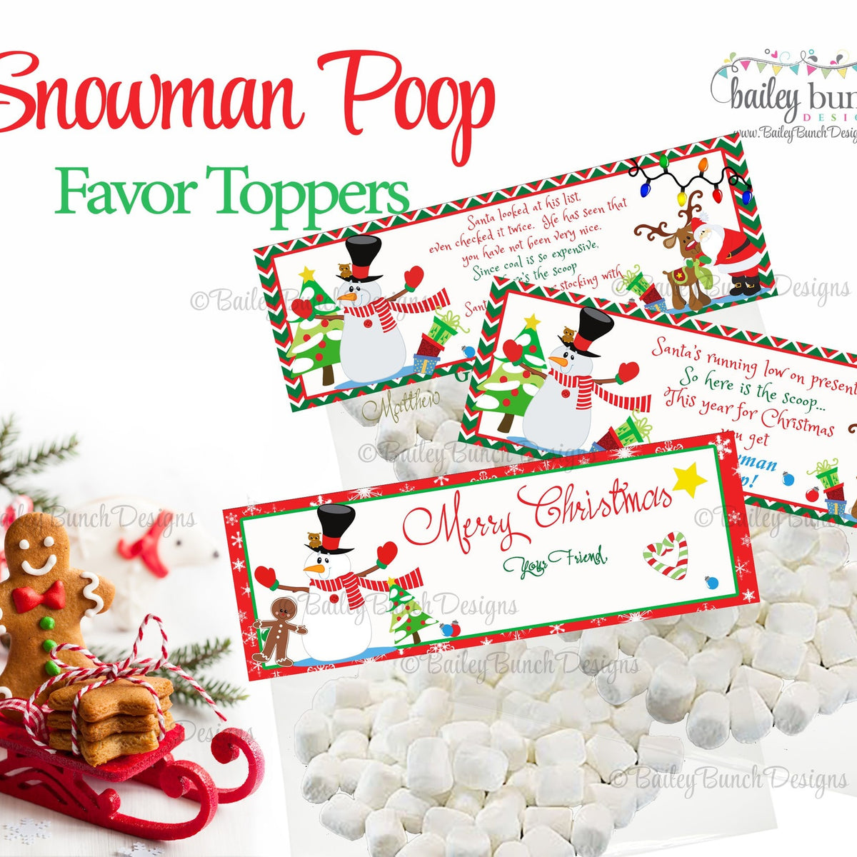 Snowman Poop Treat Bags, Christmas Toppers IDSNOWMAN0520 – Bailey Bunch ...