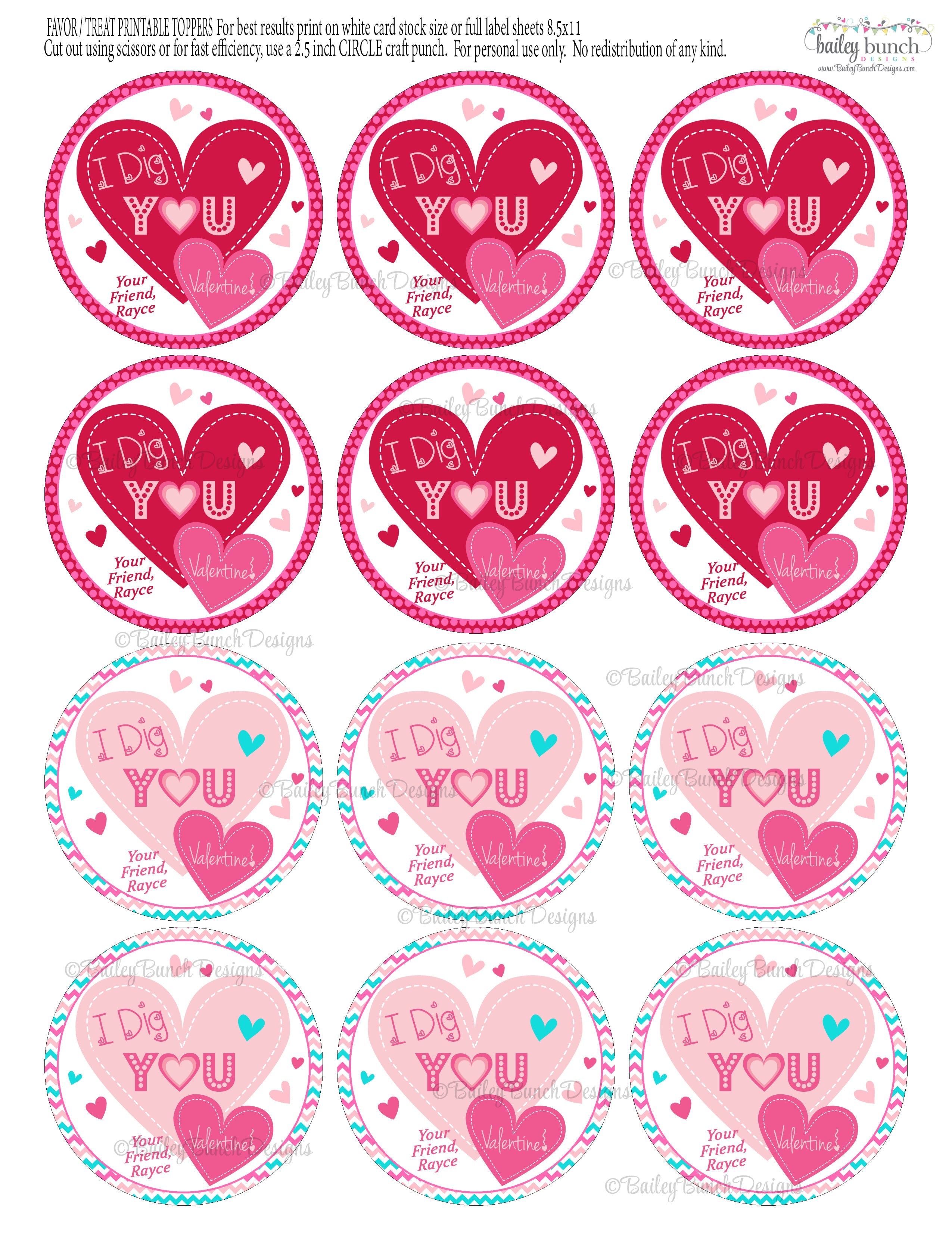 I Dig You Shovel Valentine Treat Tags, Pink, Red Valentines VDAYDIGPIN ...