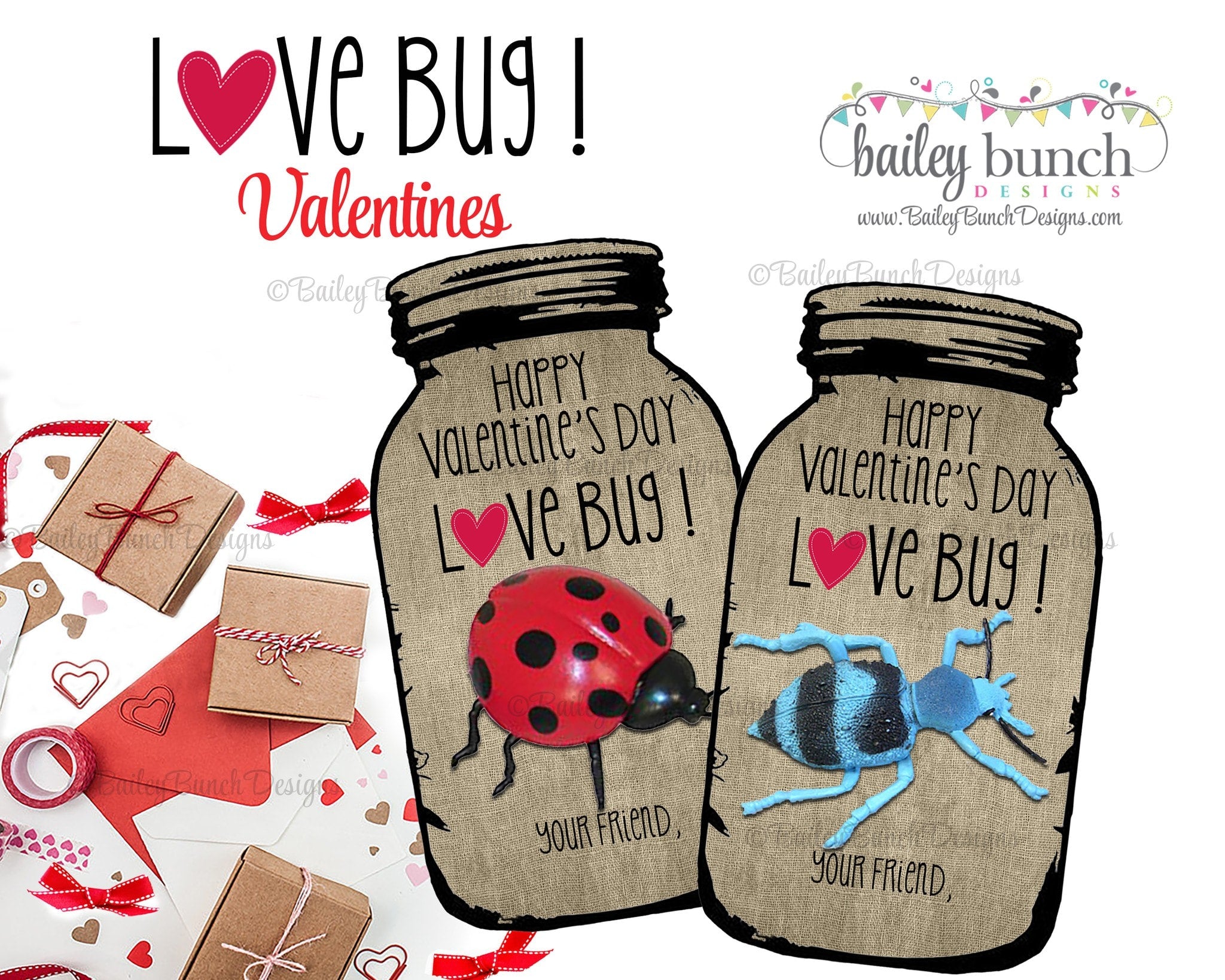 Love Bug Valentine Treat Tags, Valentines IDVDAYBUG0520 – Bailey Bunch ...