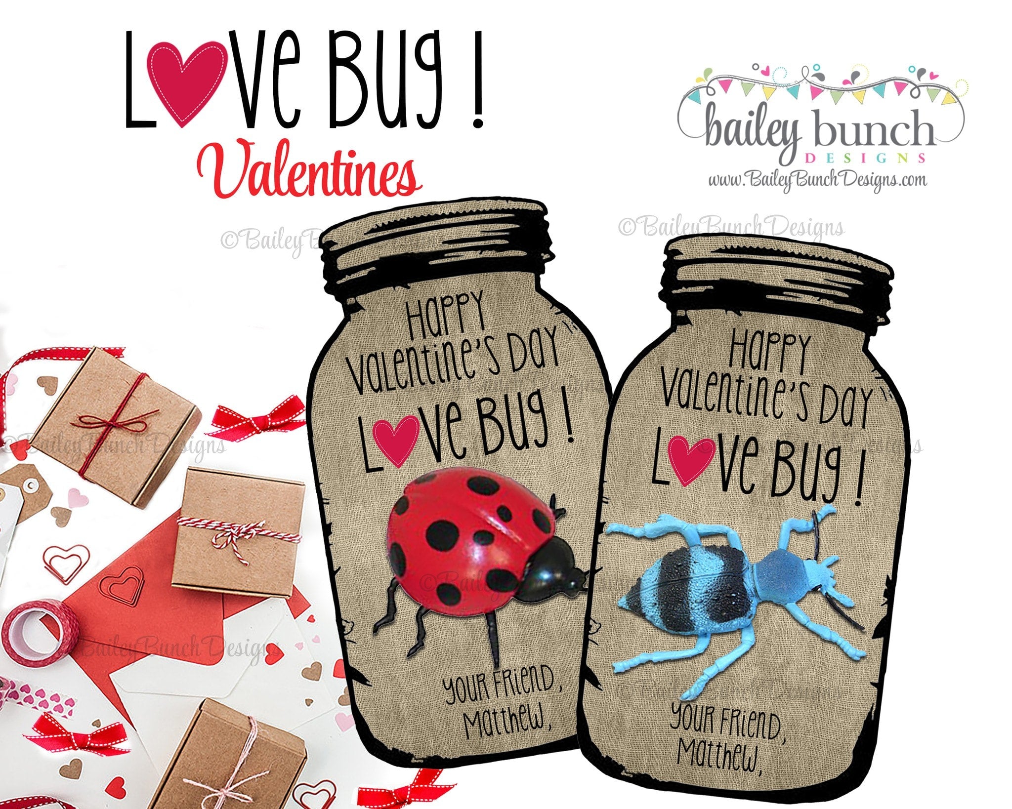 Love Bug Valentine Treat Tags, Valentines VDAYBUG0520 – Bailey Bunch ...