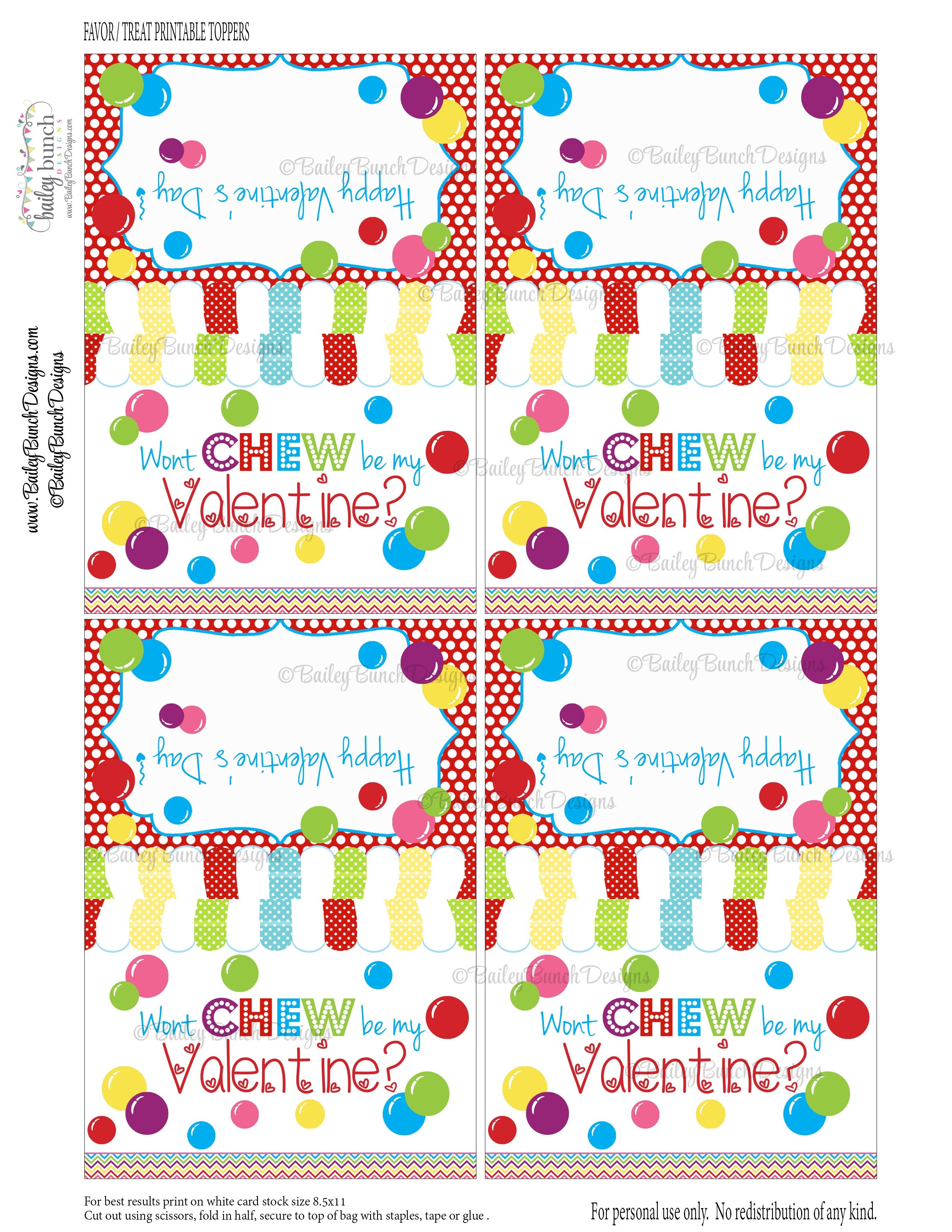 Wont CHEW be my Valentine Treat Tags, RED Valentines IDVDAYREDCHEWS052 ...