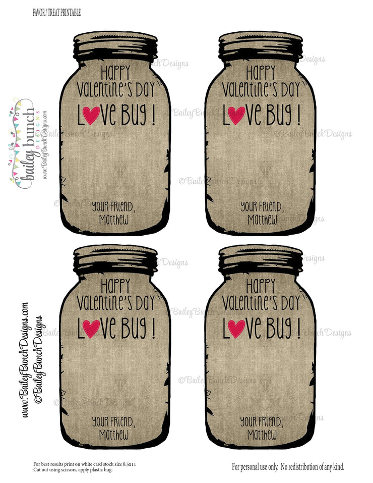 Love Bug Valentine Treat Tags, Valentines VDAYBUG0520 – Bailey Bunch ...