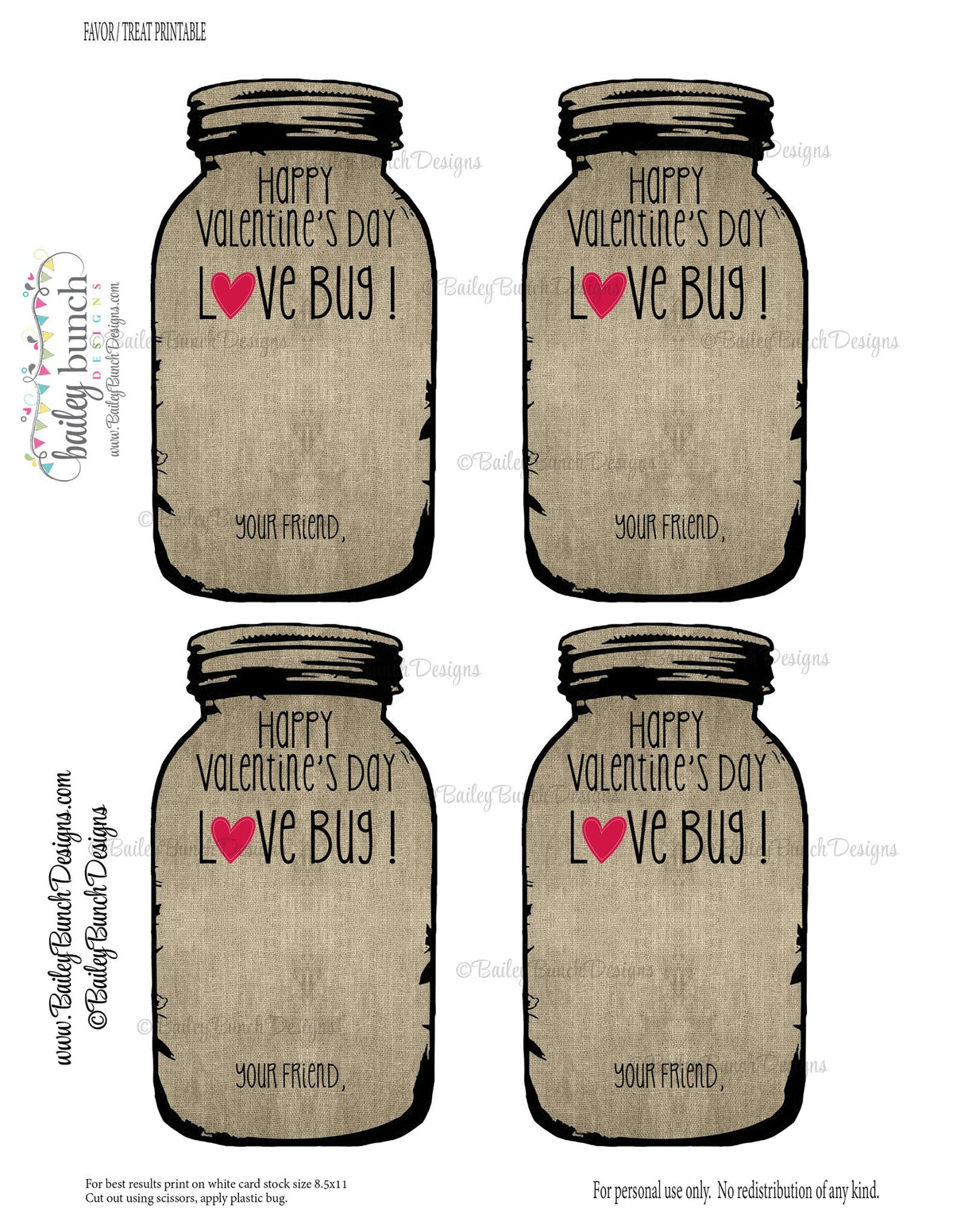 Love Bug Valentine Treat Tags, Valentines IDVDAYBUG0520 – Bailey Bunch ...