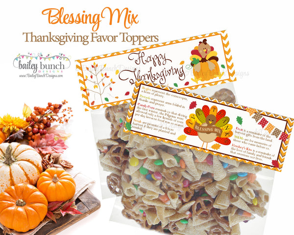 Thanksgiving Blessing Mix Treat Bags, Thanksgiving Toppers, Happy Than ...