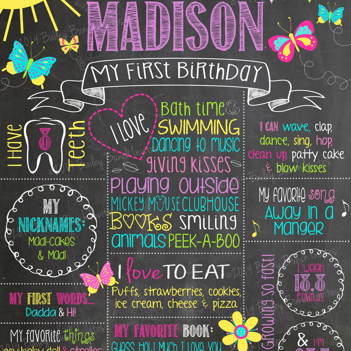 Butterfly Birthday Chalkboard, BFLYCHALK0520 – Bailey Bunch Designs