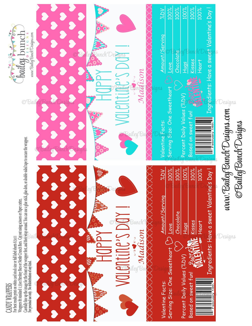 Valentines Candy Bar Wrapper, Valentines VDAYCANDYBAR0520 – Bailey ...