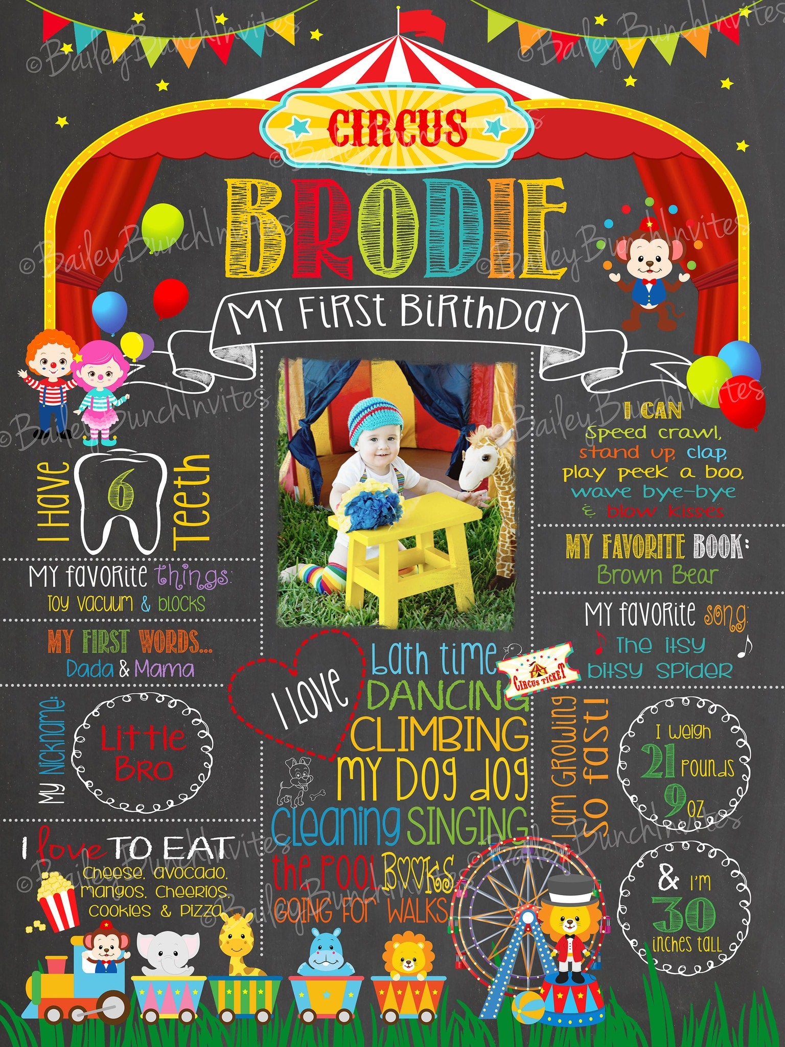 Circus Birthday Chalkboard, CIRCUSCHALK0520 – Bailey Bunch Designs