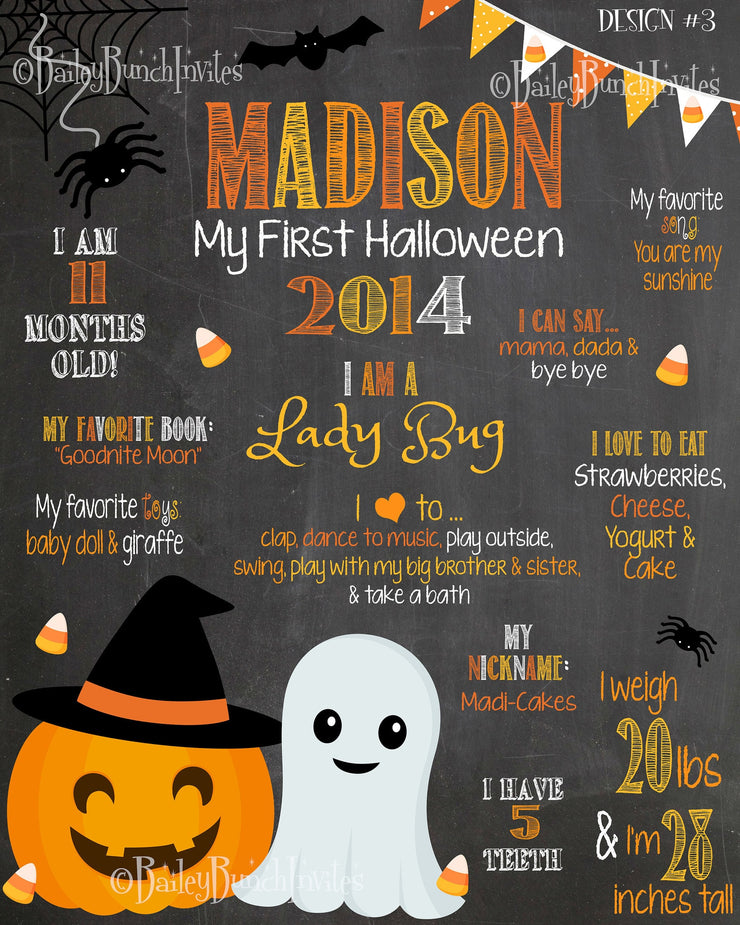 Baby's 1st Halloween Milestone Chalkboard Sign, 2nd Halloween, 1STHALL ...