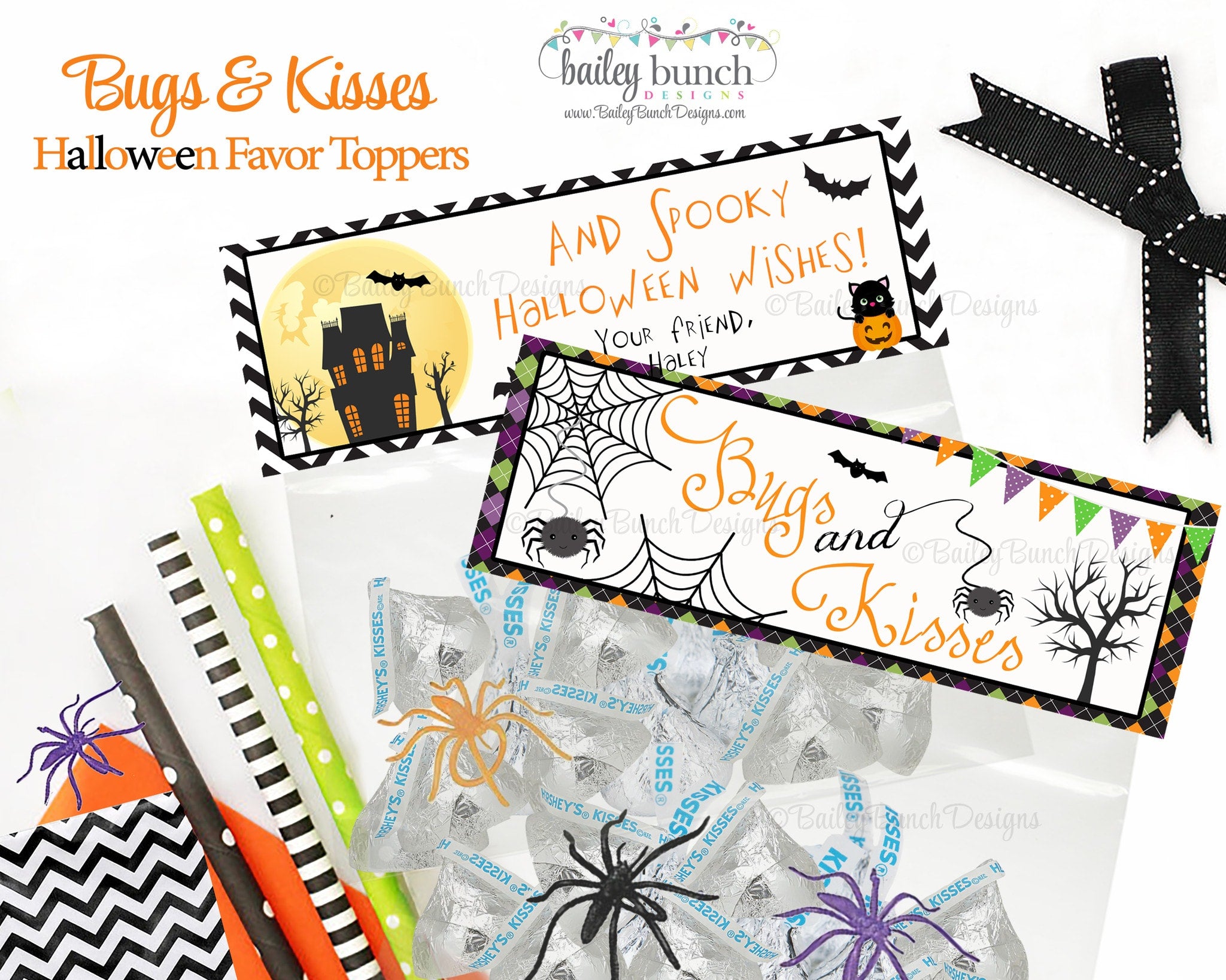 Halloween Bugs and Kisses Favor Toppers - PERSONALIZED - 2 DESIGNS!! B ...