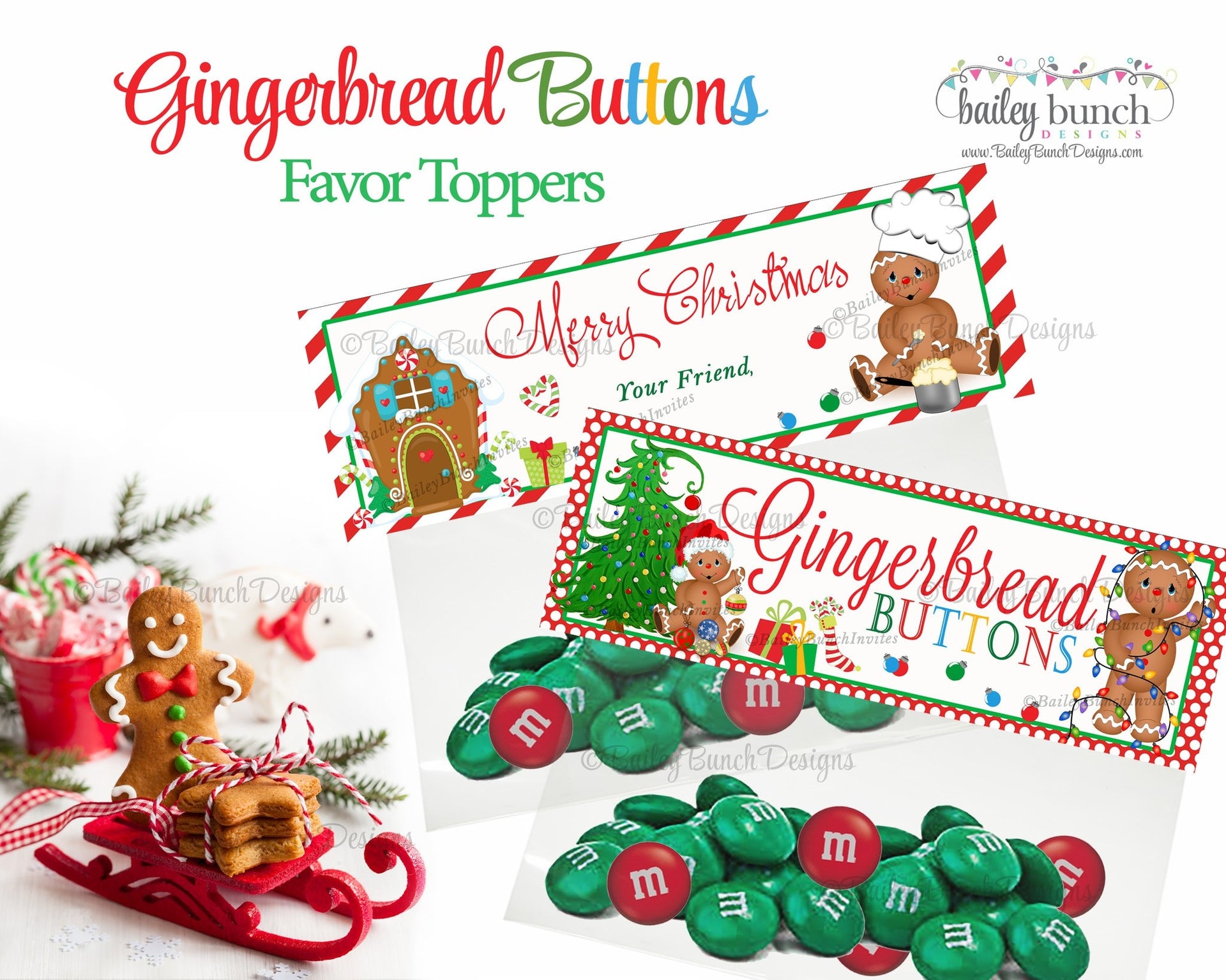 Christmas Gingerbread Buttons Treat Bags, Christmas Toppers IDGINGERBR ...