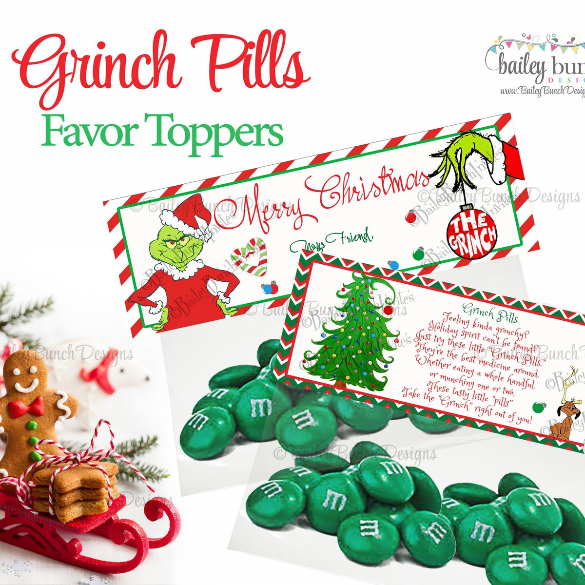 Grinch Pills Treat Bags, Christmas Toppers IDGRINCH0520 – Bailey Bunch ...