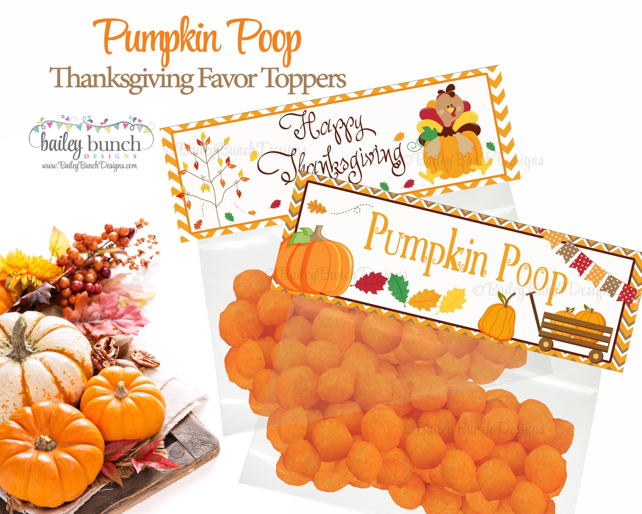 Thanksgiving Pumpkin Poop Treat Bags, Thanksgiving Toppers, Happy Than ...