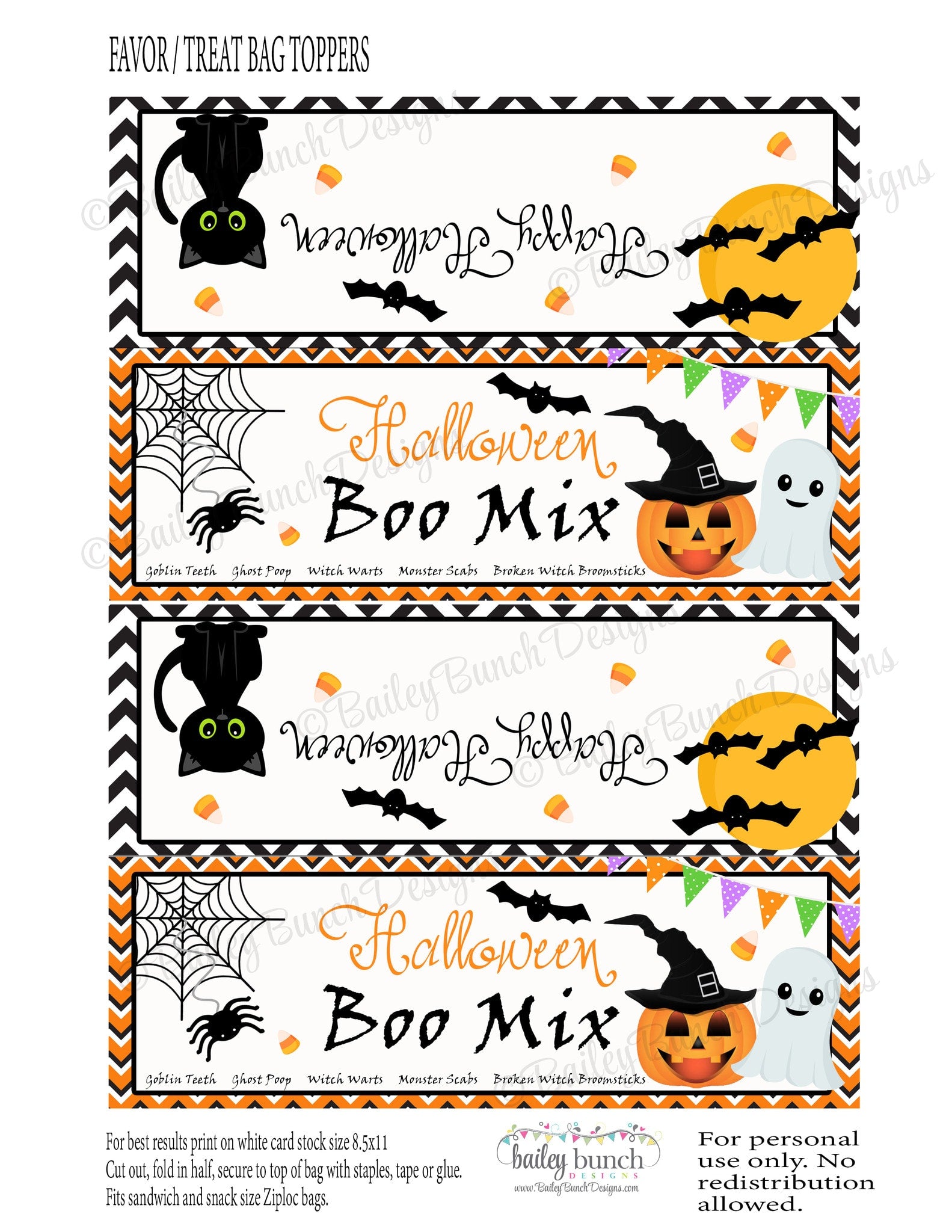 Halloween Boo Mix Favor Treat Bags - 2 DESIGNS!! INSTANT DOWNLOAD IDBO ...