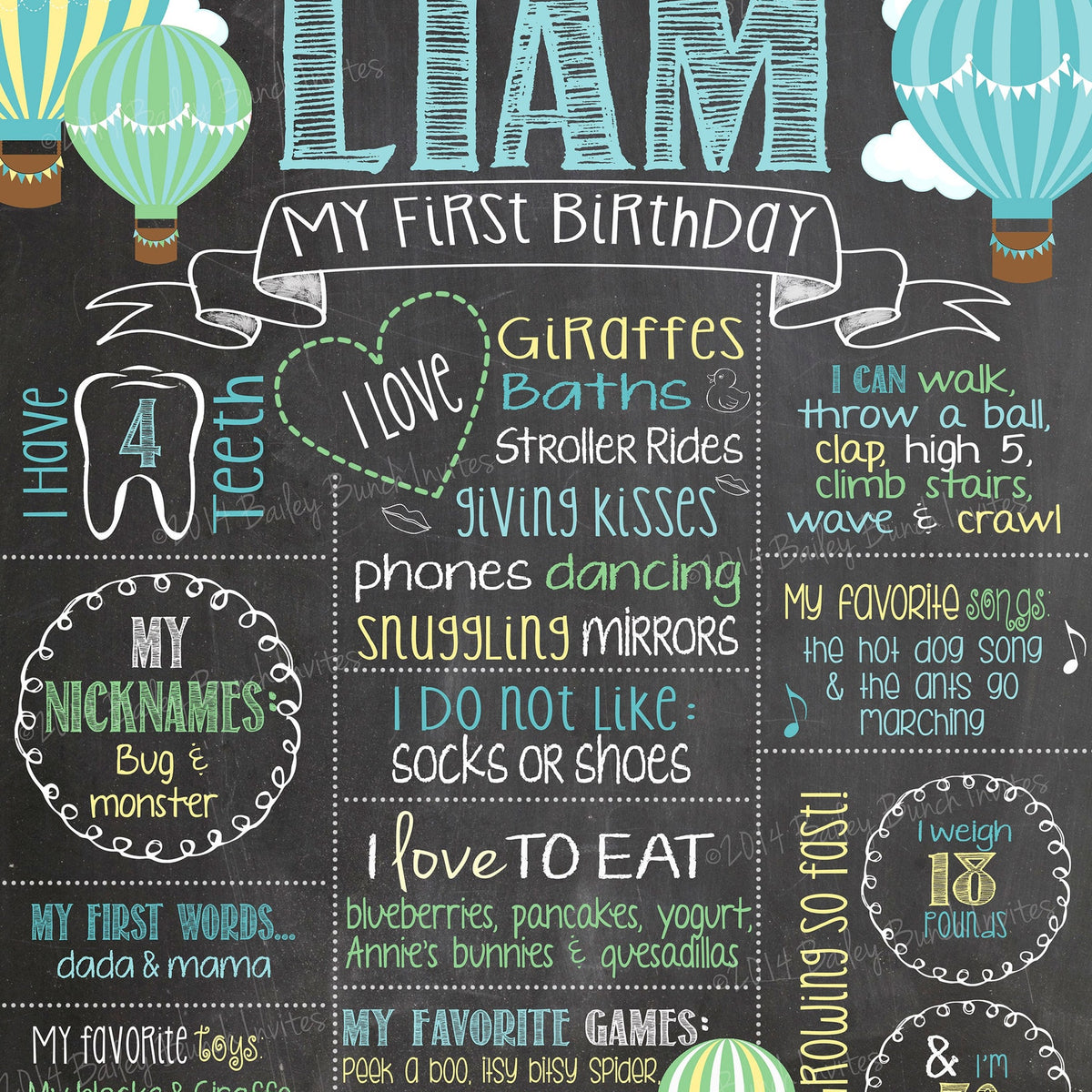 Hot Air Balloon Birthday Chalkboard Poster Sign - Lots of Colors HOTAI ...