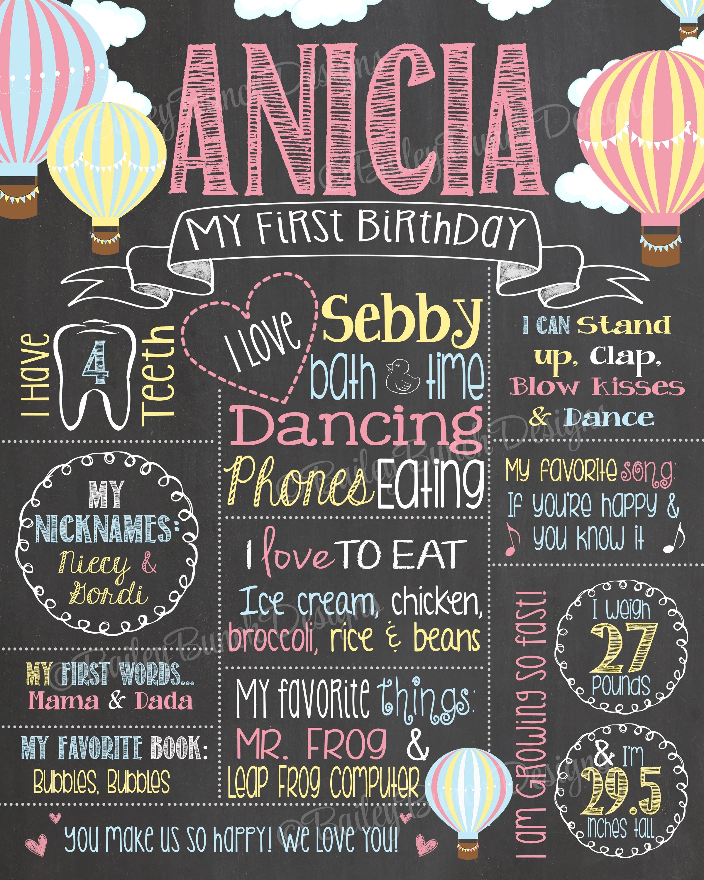 Hot Air Balloon Birthday Chalkboard Poster Sign - Lots of Colors HOTAI ...