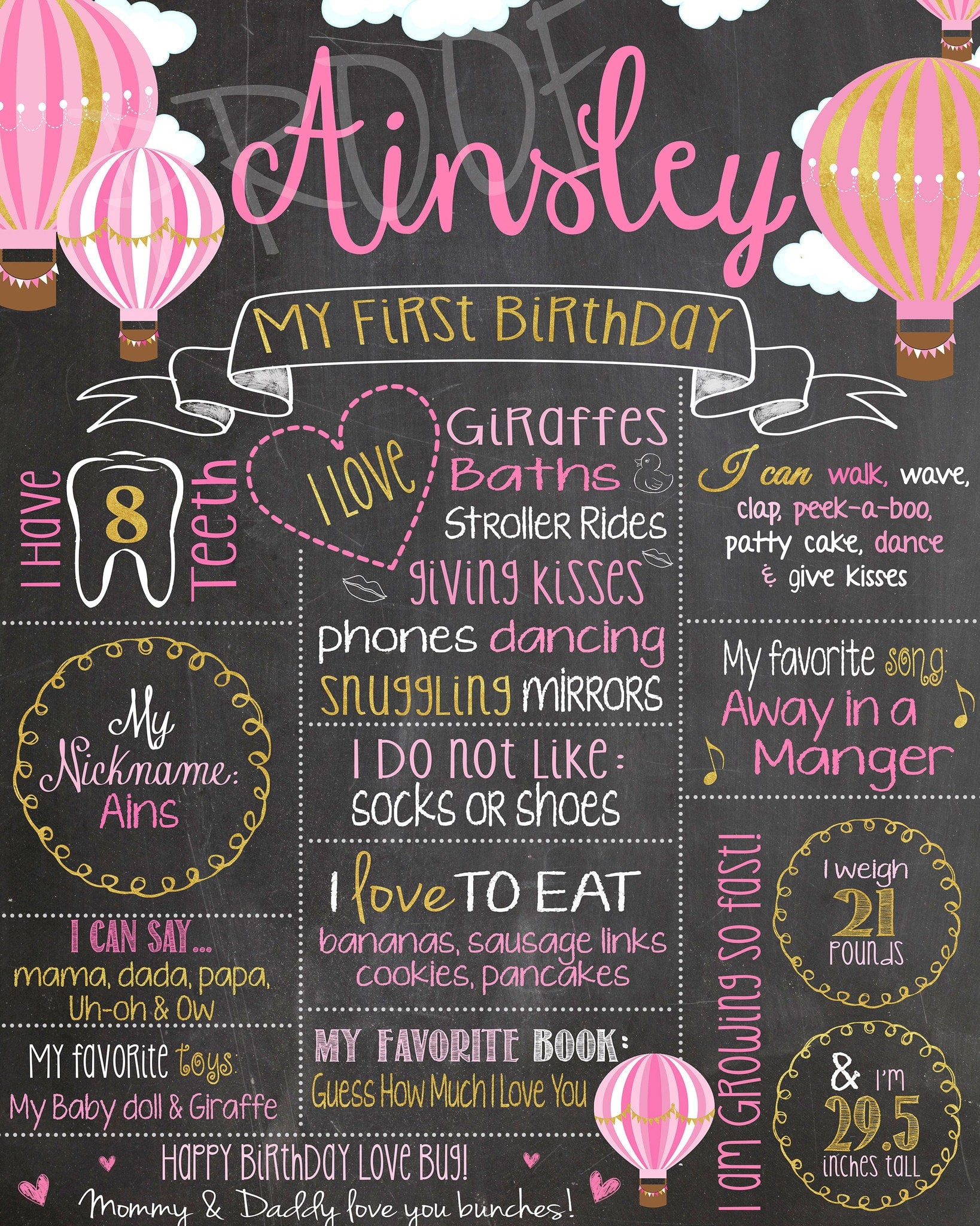 Hot Air Balloon Birthday Chalkboard Poster Sign - Lots of Colors HOTAI ...