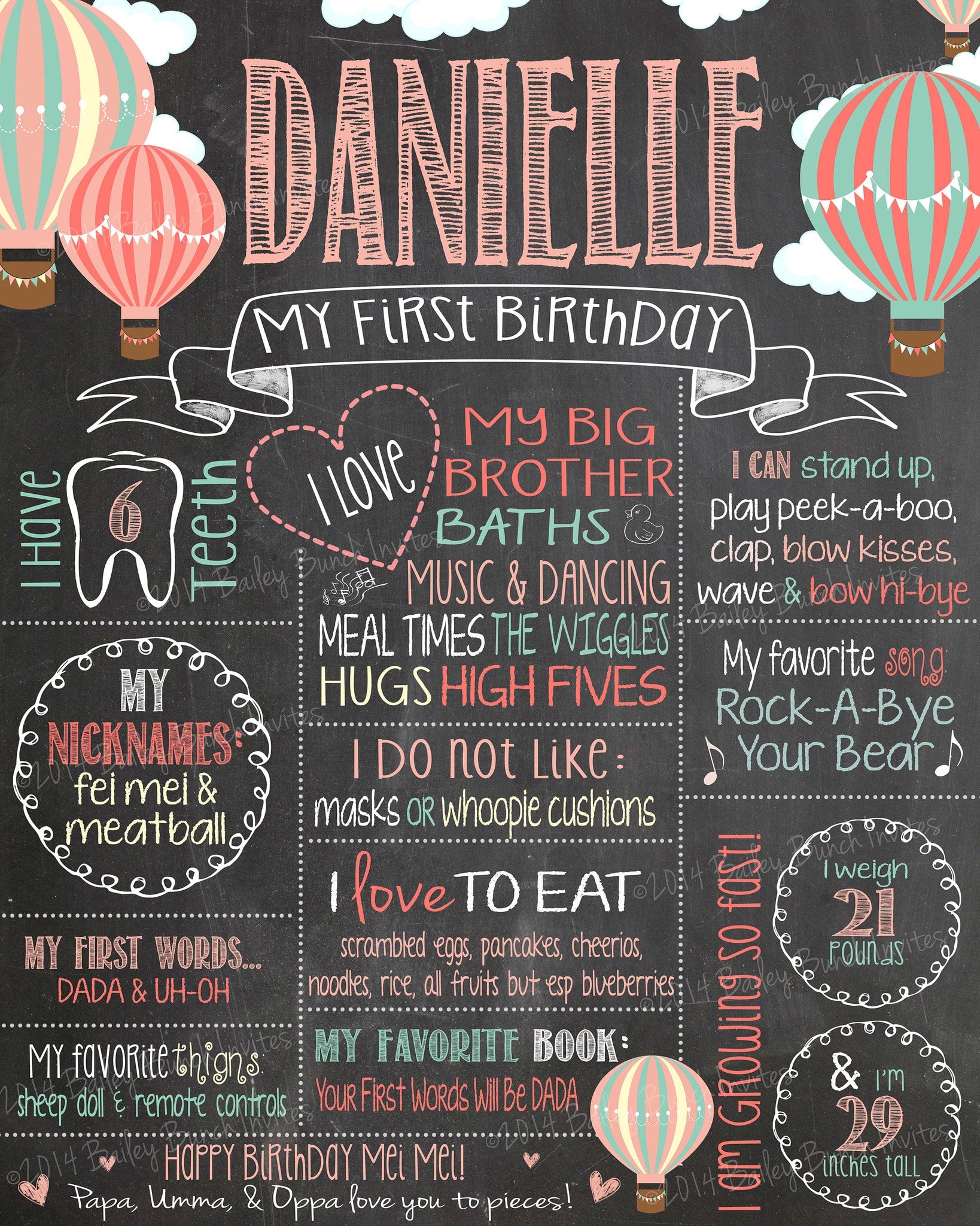 Hot Air Balloon Birthday Chalkboard Poster Sign - Lots of Colors HOTAI ...