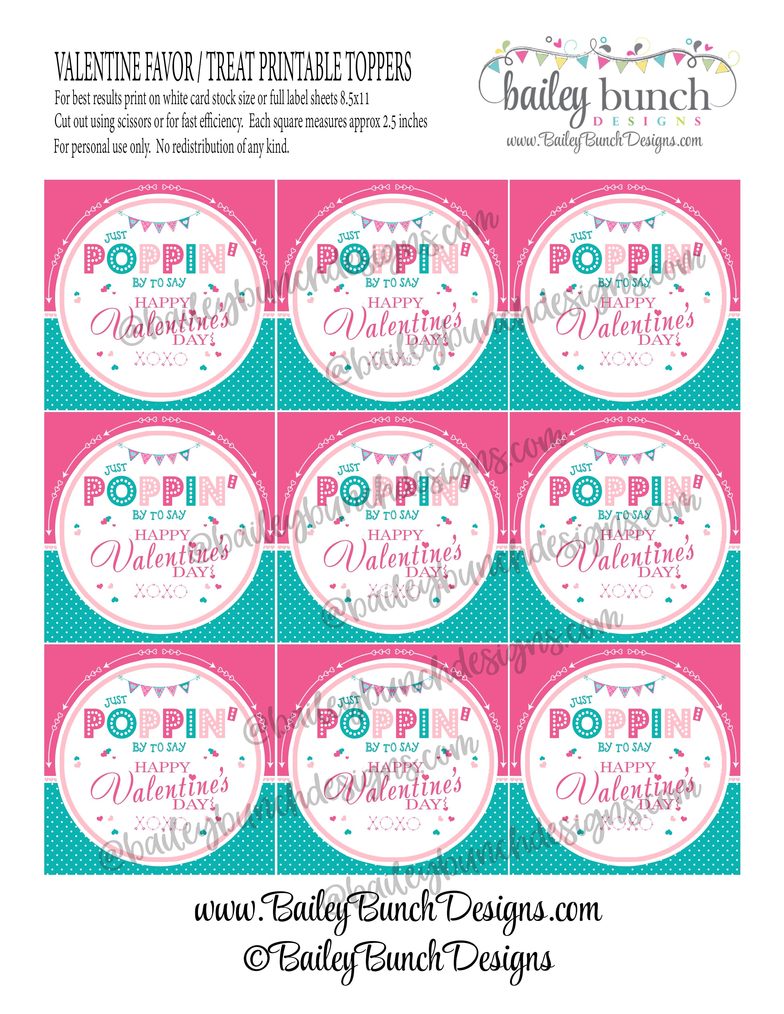 Valentine Pop It Fidget Gift Tags Pink Poppin' By to Say Happy Valenti ...