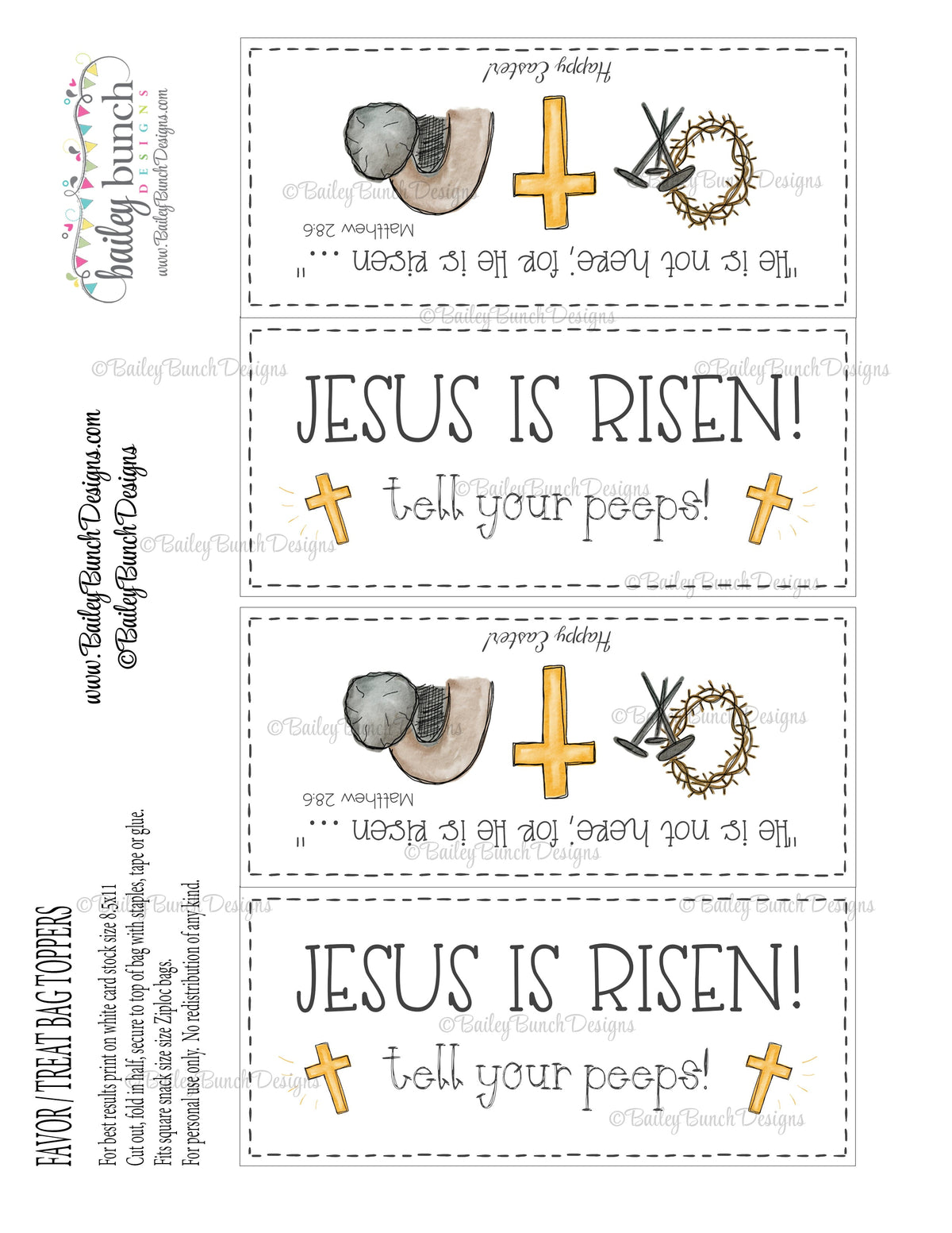 Easter He is Risen Tell Your Peeps Easter Treat Bag Toppers IDJESUSPEE ...
