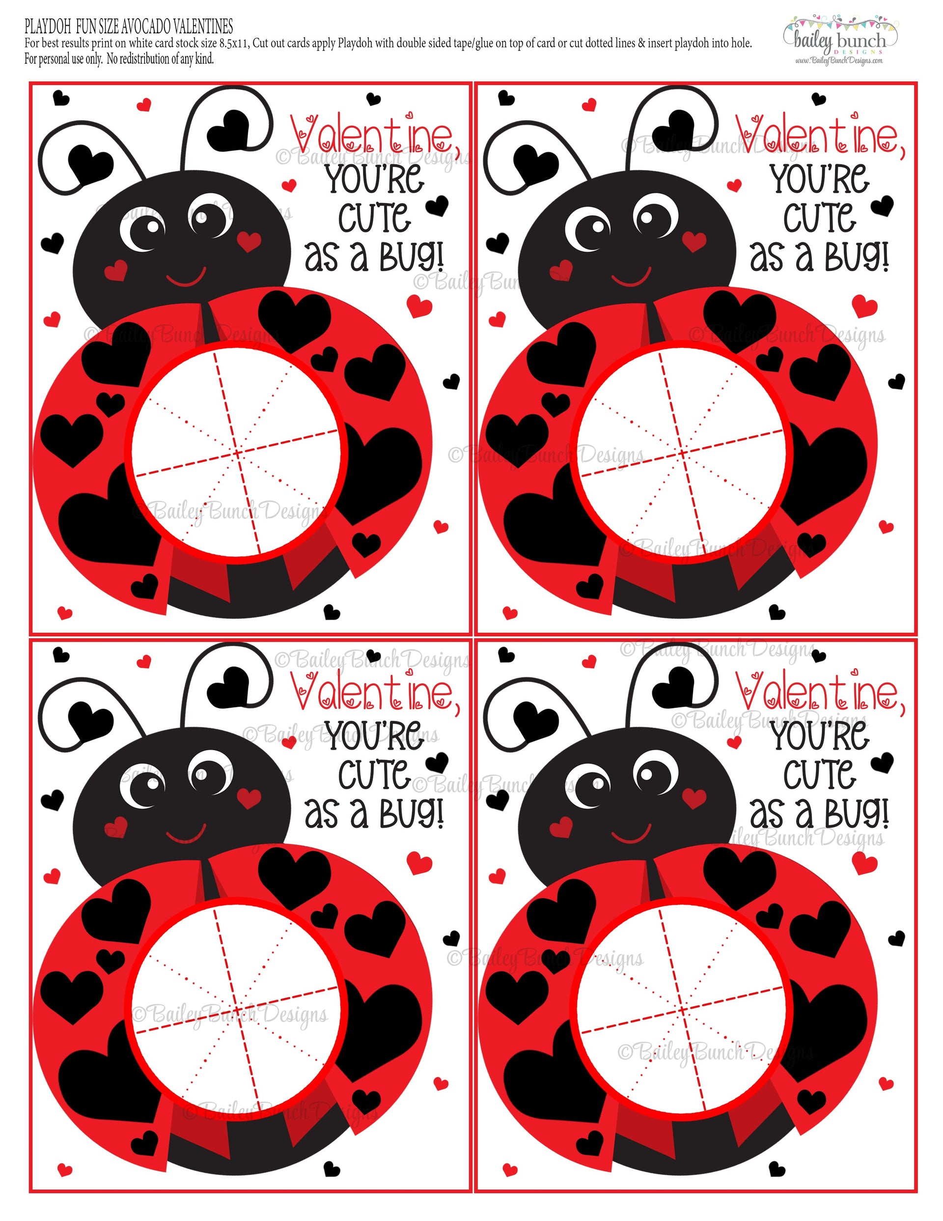 Lady Bug Love Bug Playdoh Valentine Printables IDBUGPLAYDOH0520 ...