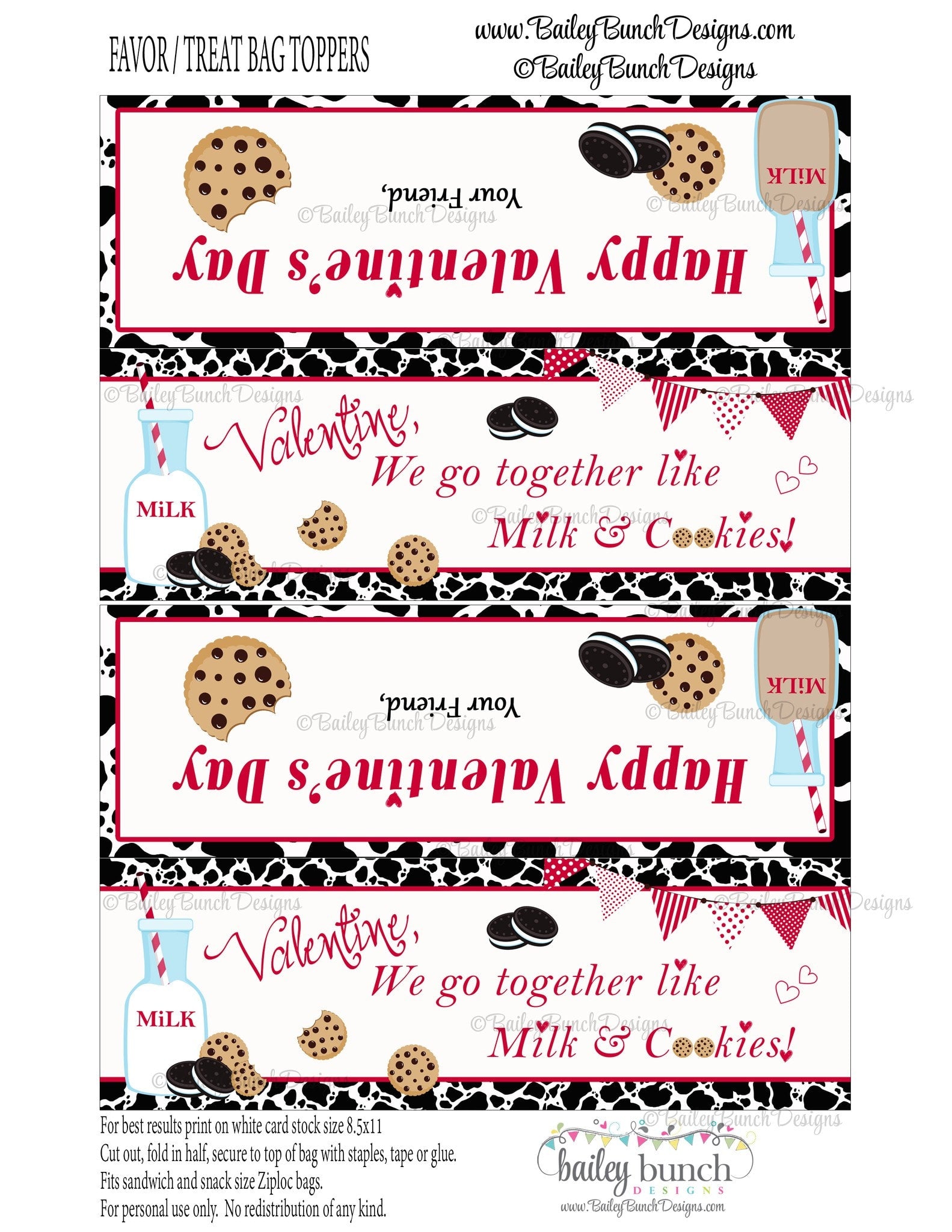 We go together like Milk & Cookies Bag Toppers, Valentines IDVDAYCOOKI ...
