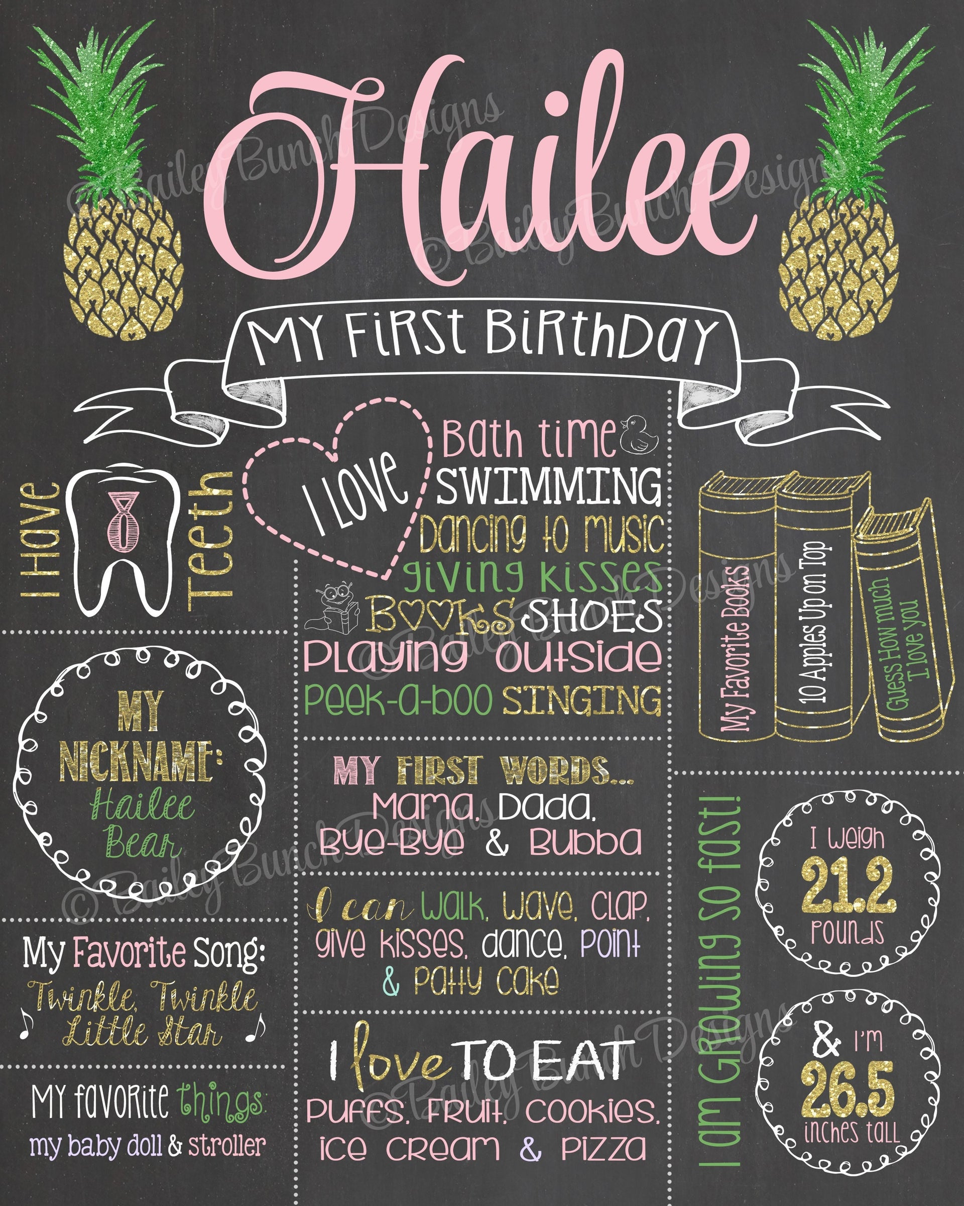 PINEAPPLE Birthday Chalkboard, PINEAPPLECHALK0520 – Bailey Bunch Designs