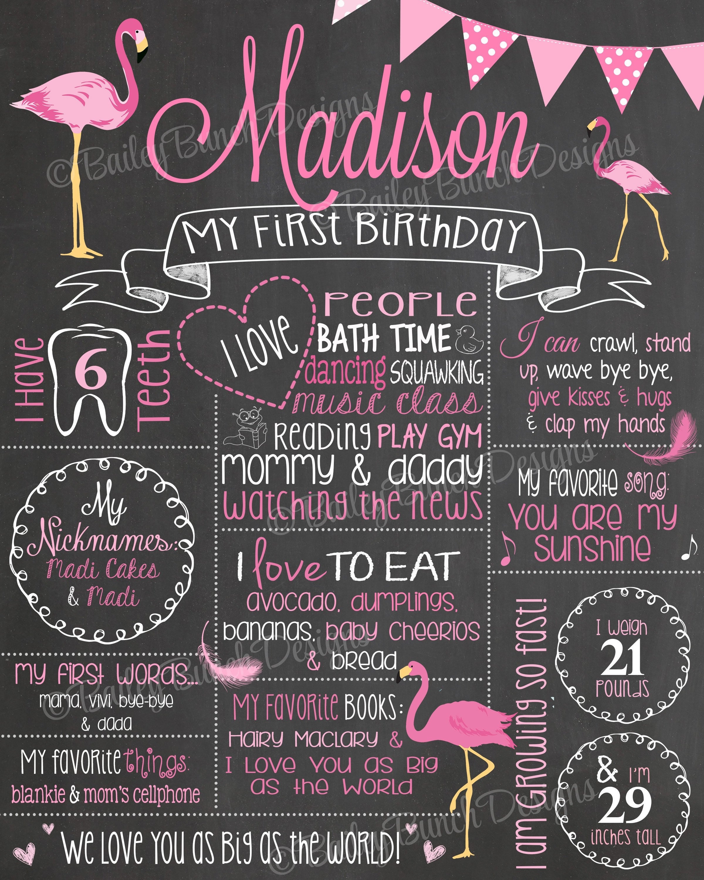 PINK FLAMINGO Birthday Chalkboard, PFLAMINGOCHALK0520 – Bailey Bunch ...
