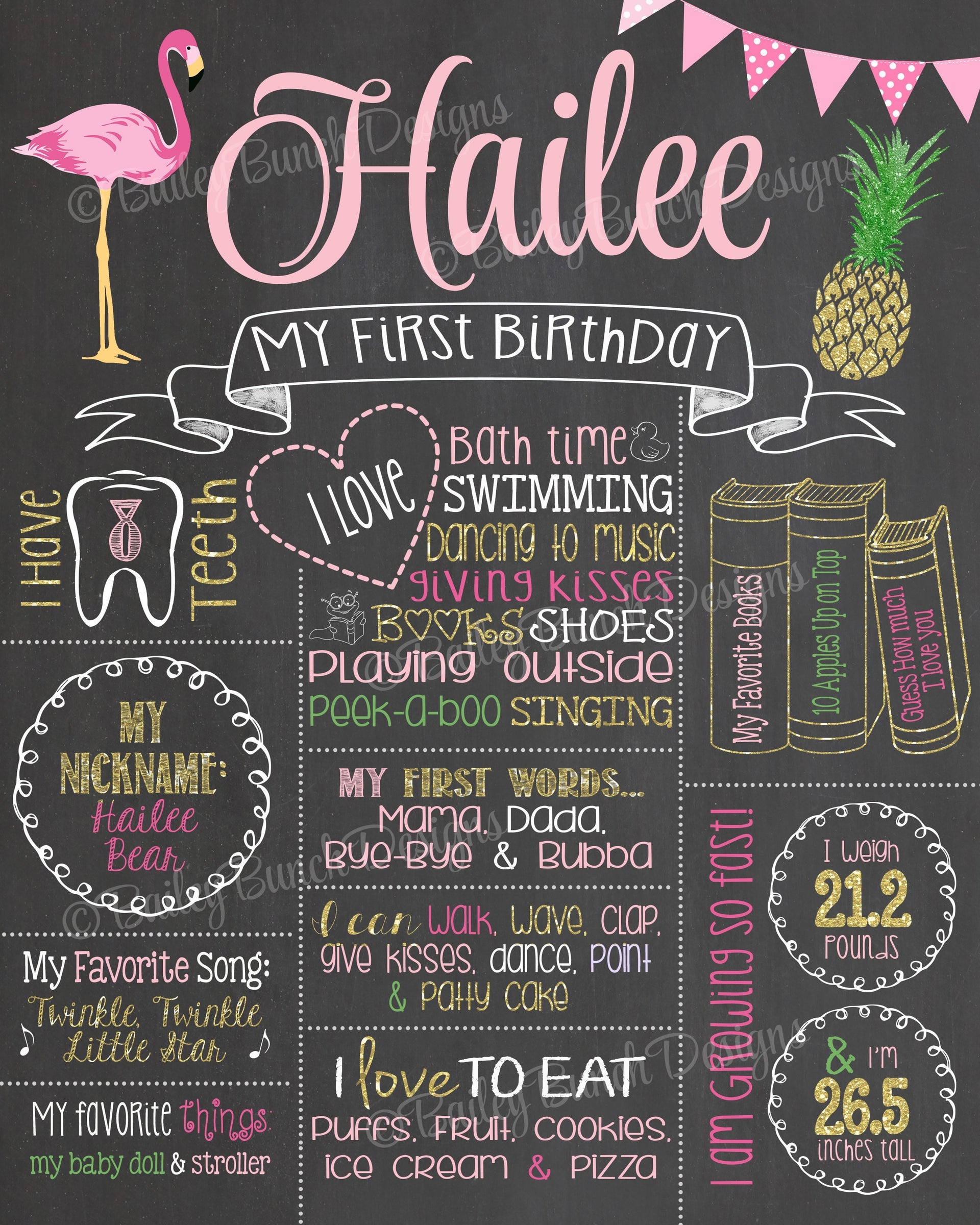 PINK FLAMINGO PINEAPPLE Birthday Chalkboard, FLAMPINECHALK0520 – Bailey ...