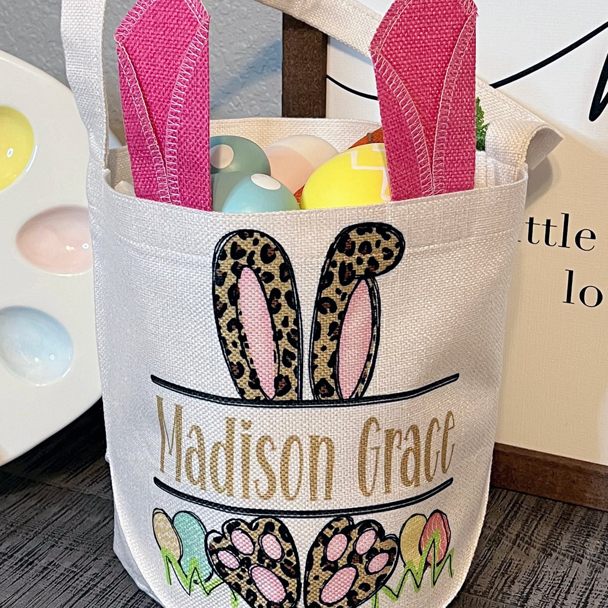 Easter Basket Bunny Ears Basket Leopard Personalized BASKETL0520 ...