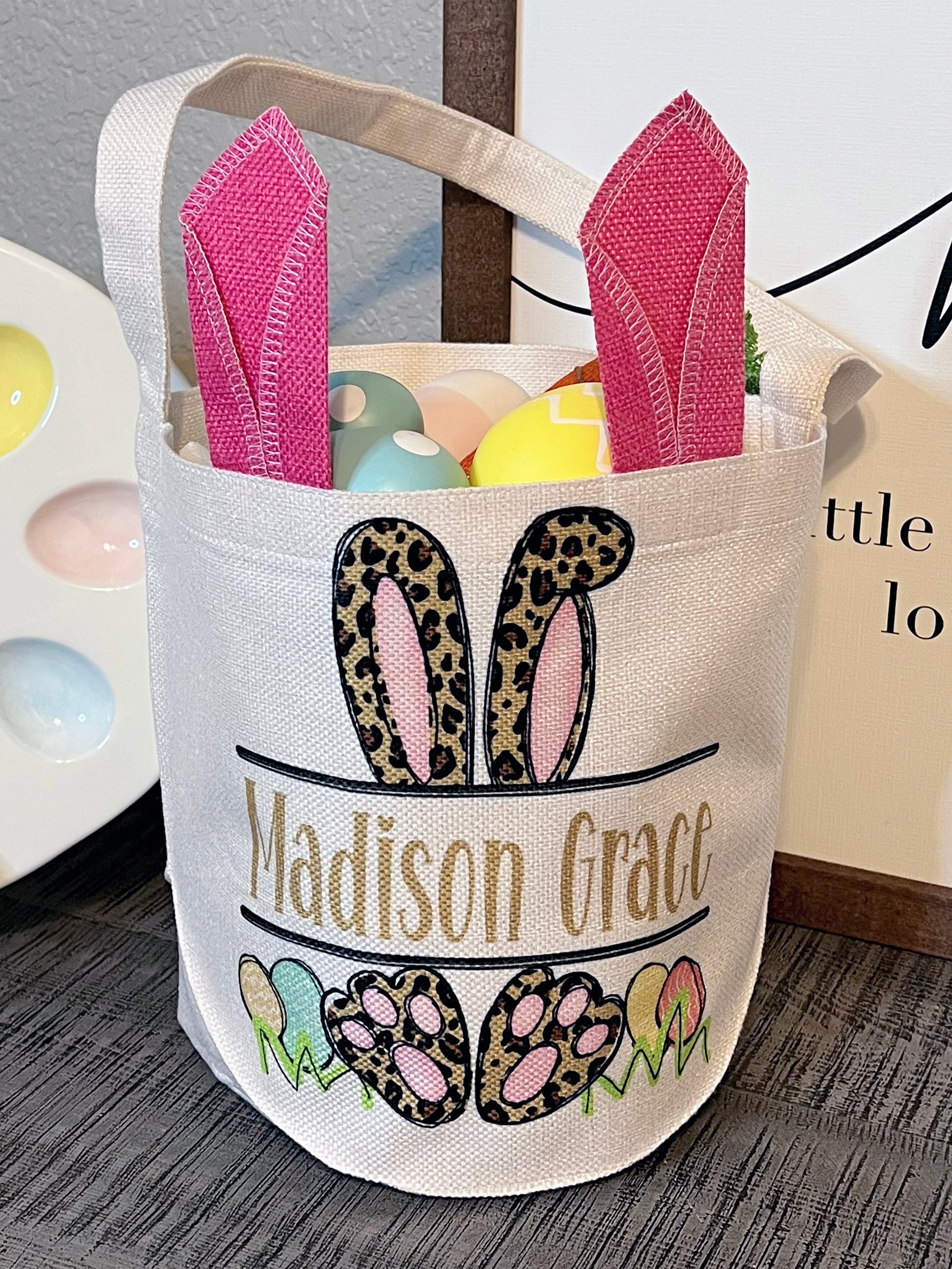 Easter Basket Bunny Ears Basket Leopard Personalized BASKETL0520 ...