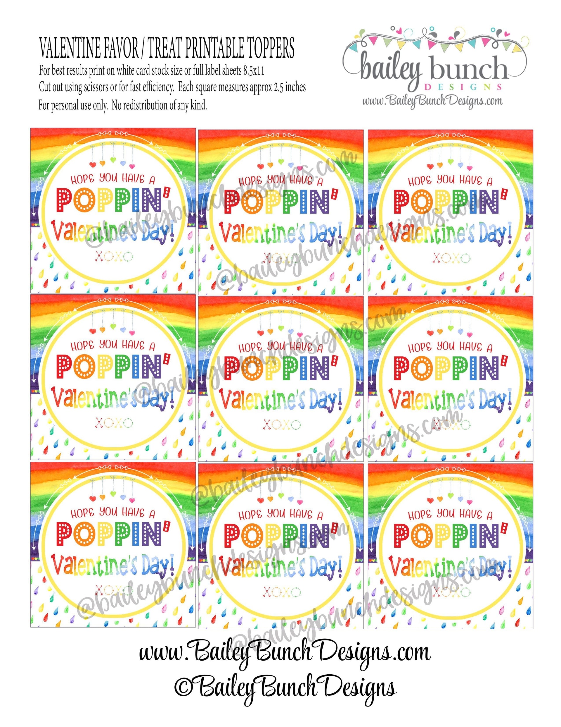 Valentine RAINBOW Pop It Fidget Gift Tags Rainbow Valentine Squares ID ...