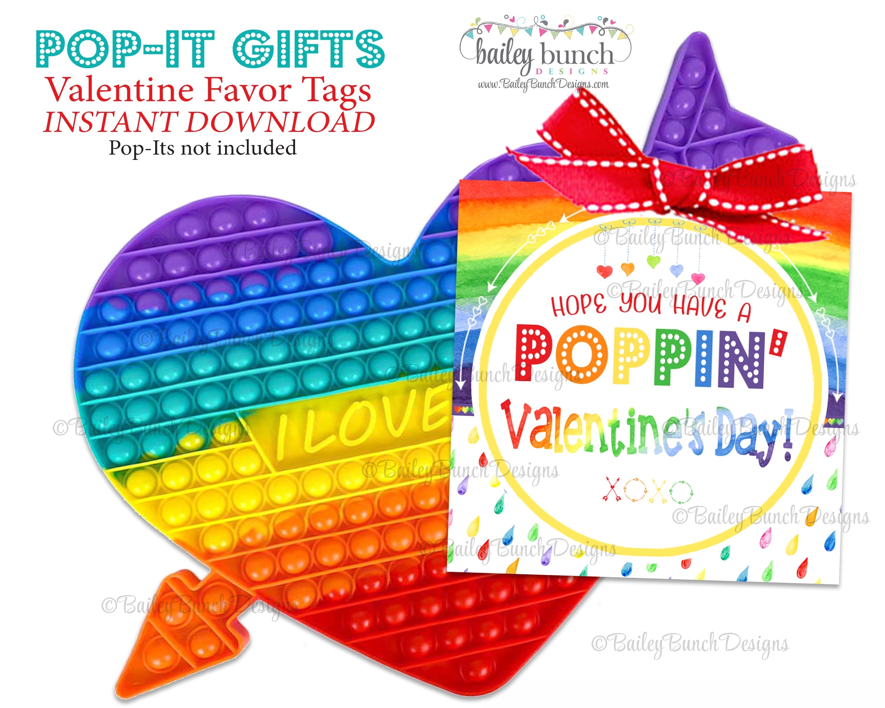 Valentine RAINBOW Pop It Fidget Gift Tags Rainbow Valentine Squares ID ...