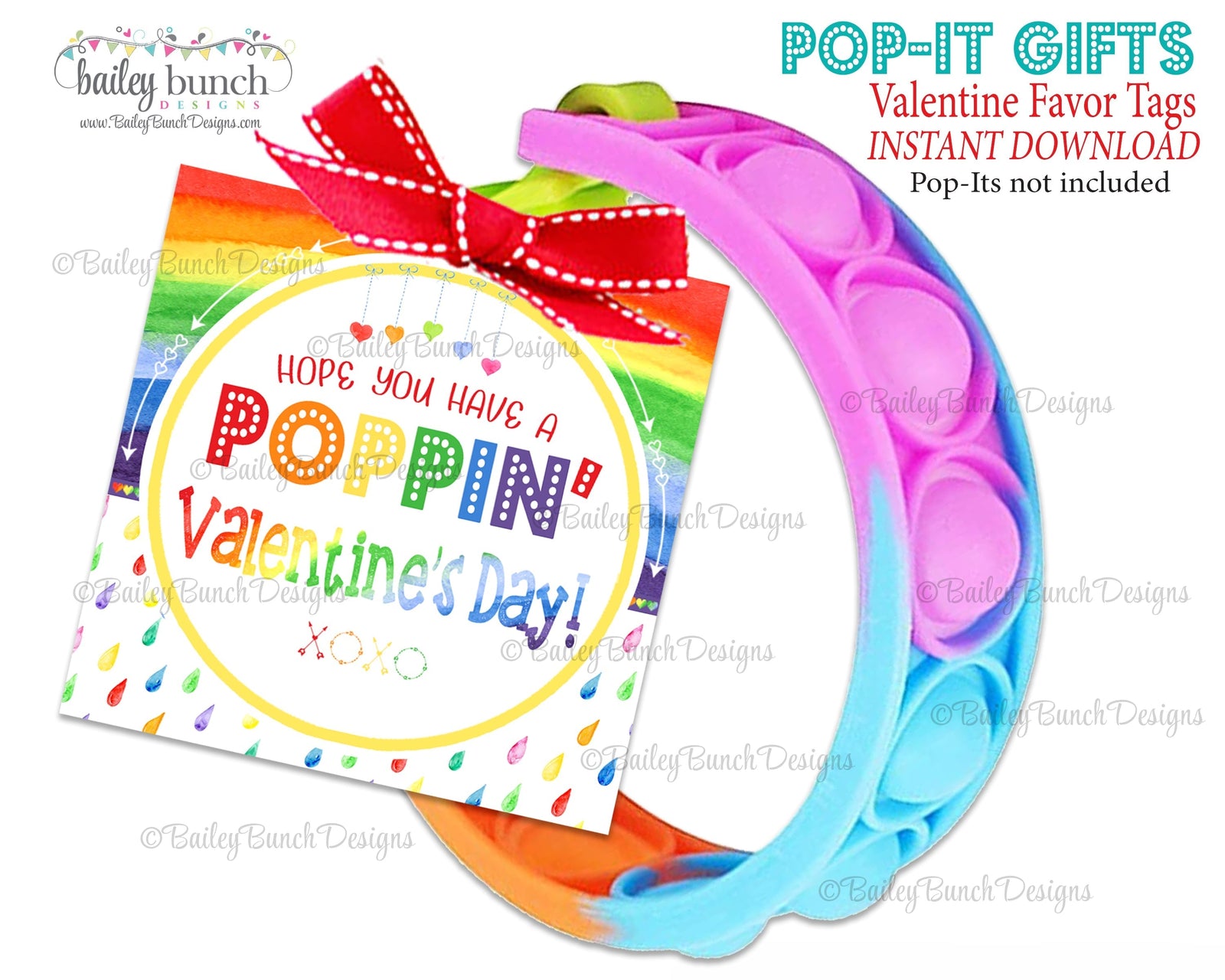 Valentine RAINBOW Pop It Fidget Gift Tags Rainbow Valentine Squares ID ...