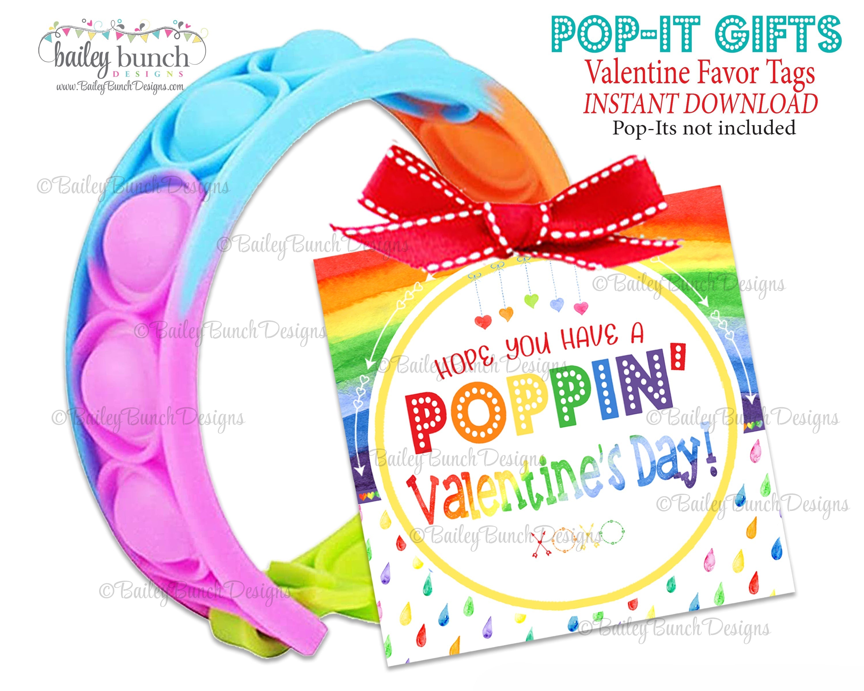 Valentine RAINBOW Pop It Fidget Gift Tags Rainbow Valentine Squares ID ...