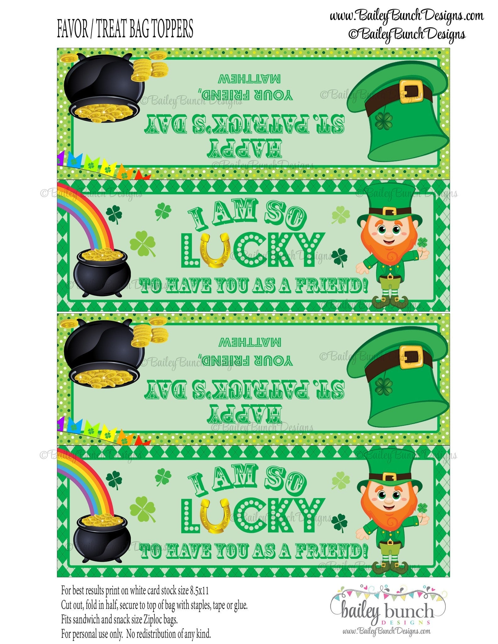 Lucky St. Patrick's Day Treat Tags, LUCKY0520 – Bailey Bunch Designs