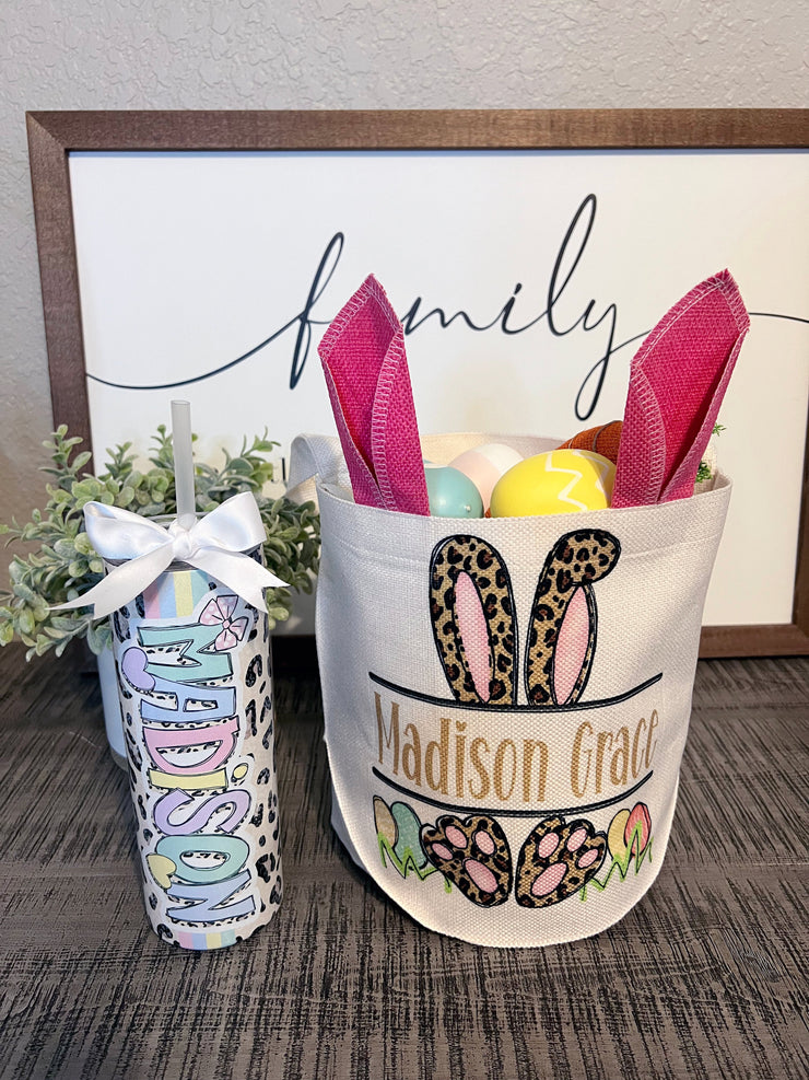 Easter Basket Bunny Ears Basket Leopard Personalized BASKETL0520 ...