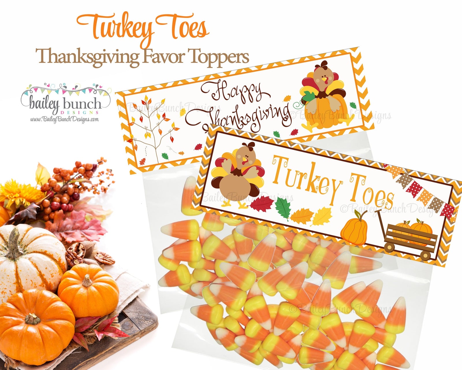 Thanksgiving Turkey Toes Treat Bags, Toppers, Happy Thanksgiving Toppe ...