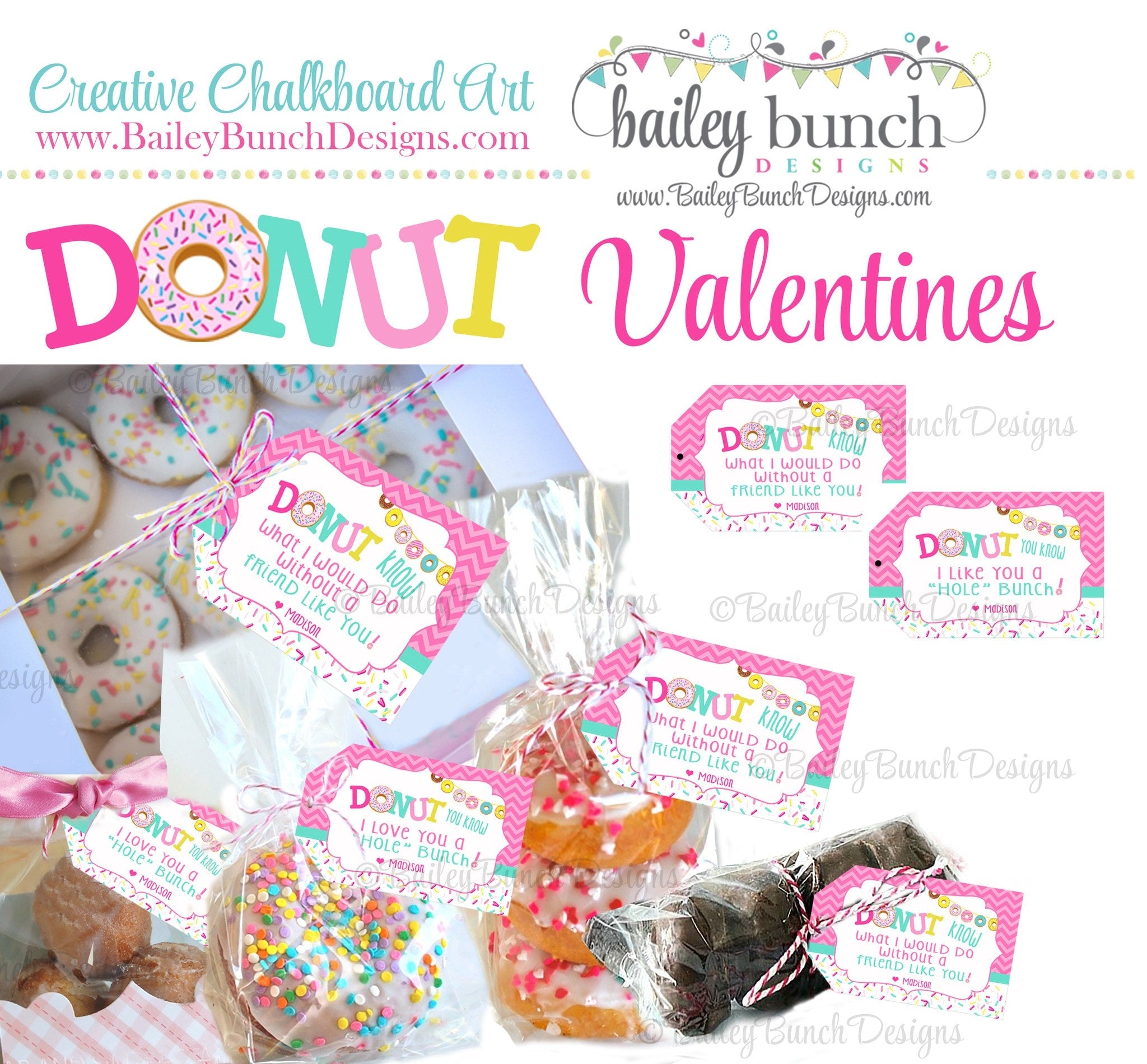Donut Valentine Treat Tags, Valentines VDAYDONUTS0520 – Bailey Bunch ...