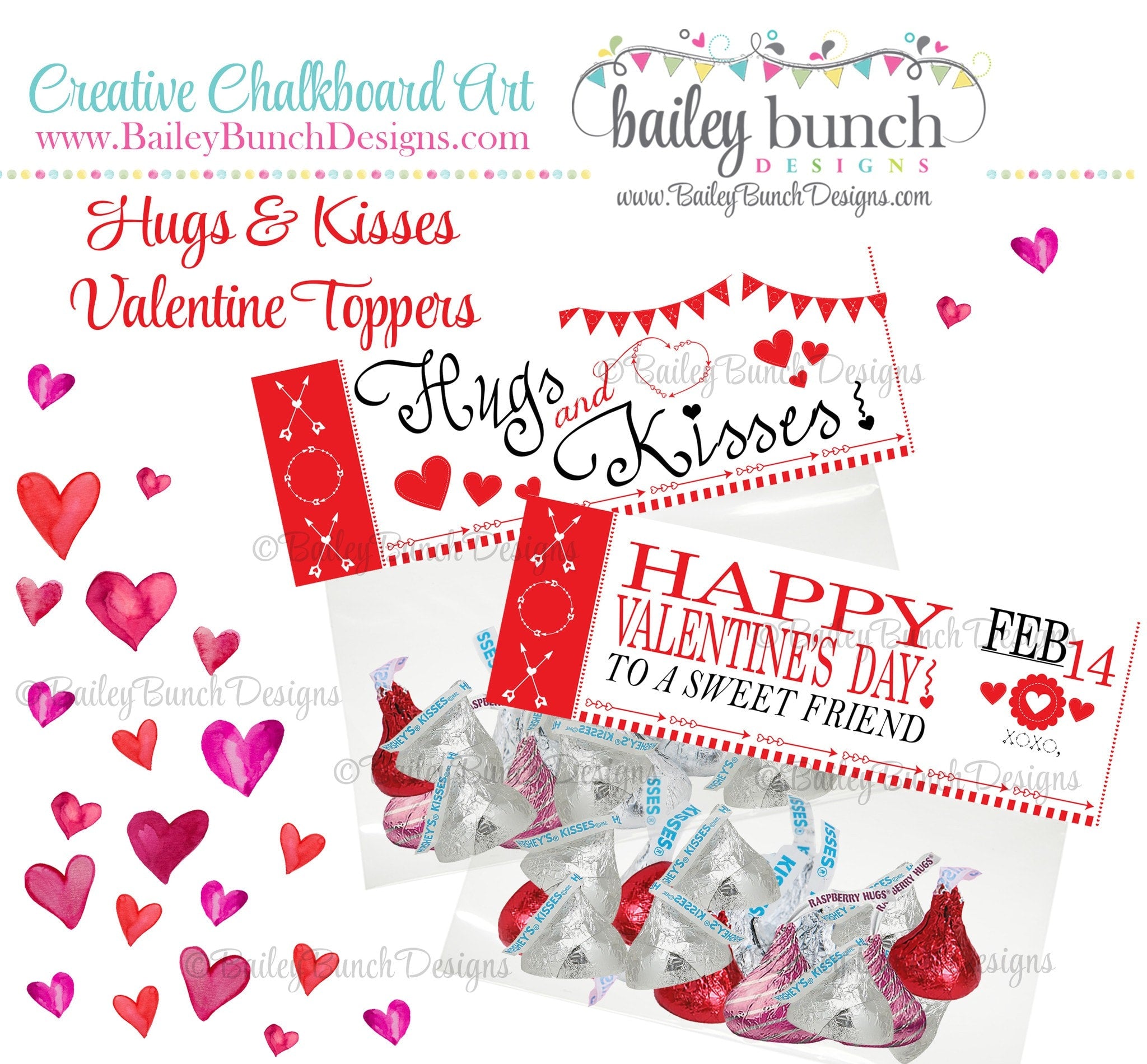 Hugs & Kisses Bag Toppers, Valentines IDVDAYKISS0520 – Bailey Bunch Designs
